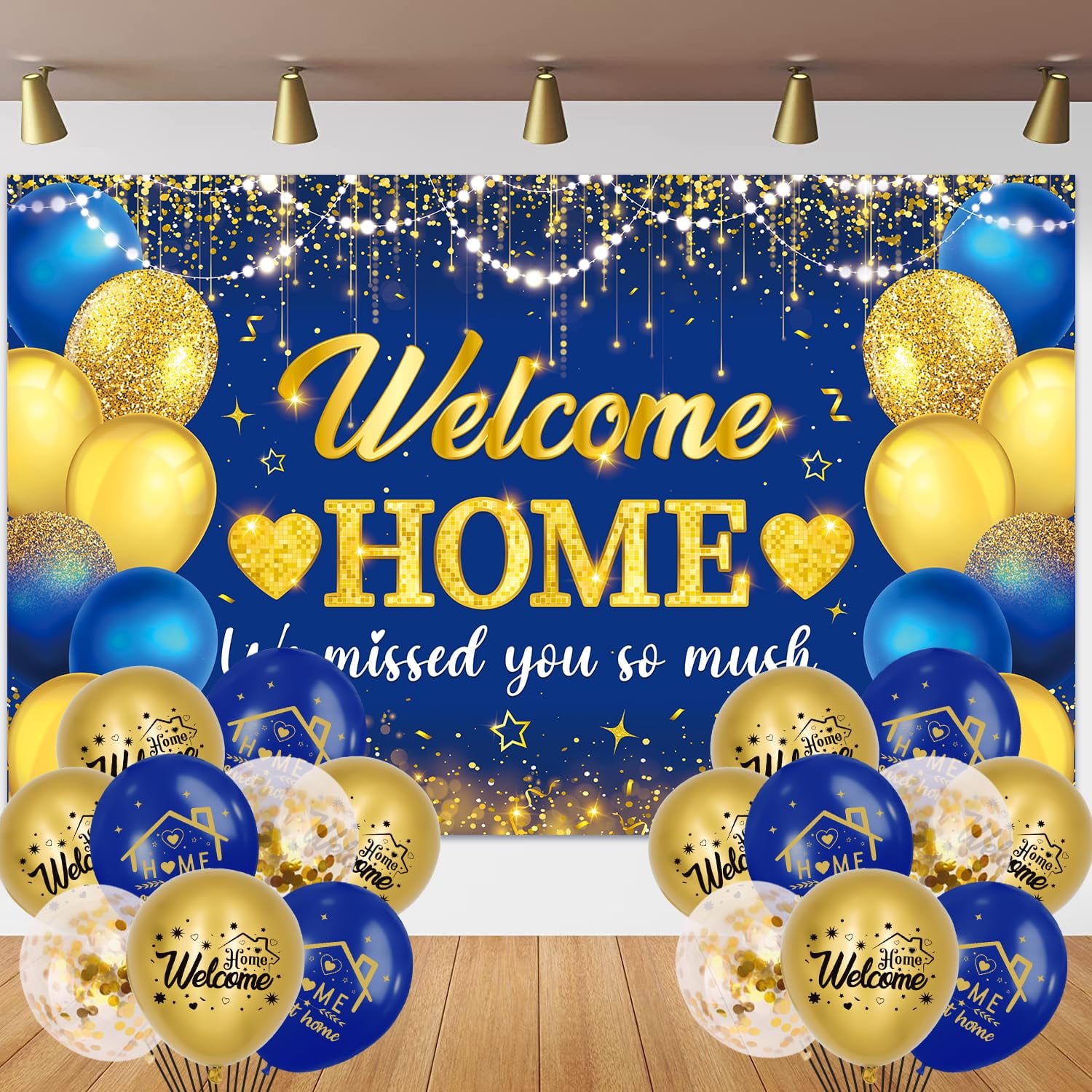 Welcome Home Banner Decoration Set, Blue And Gold Welcome Back Party ...