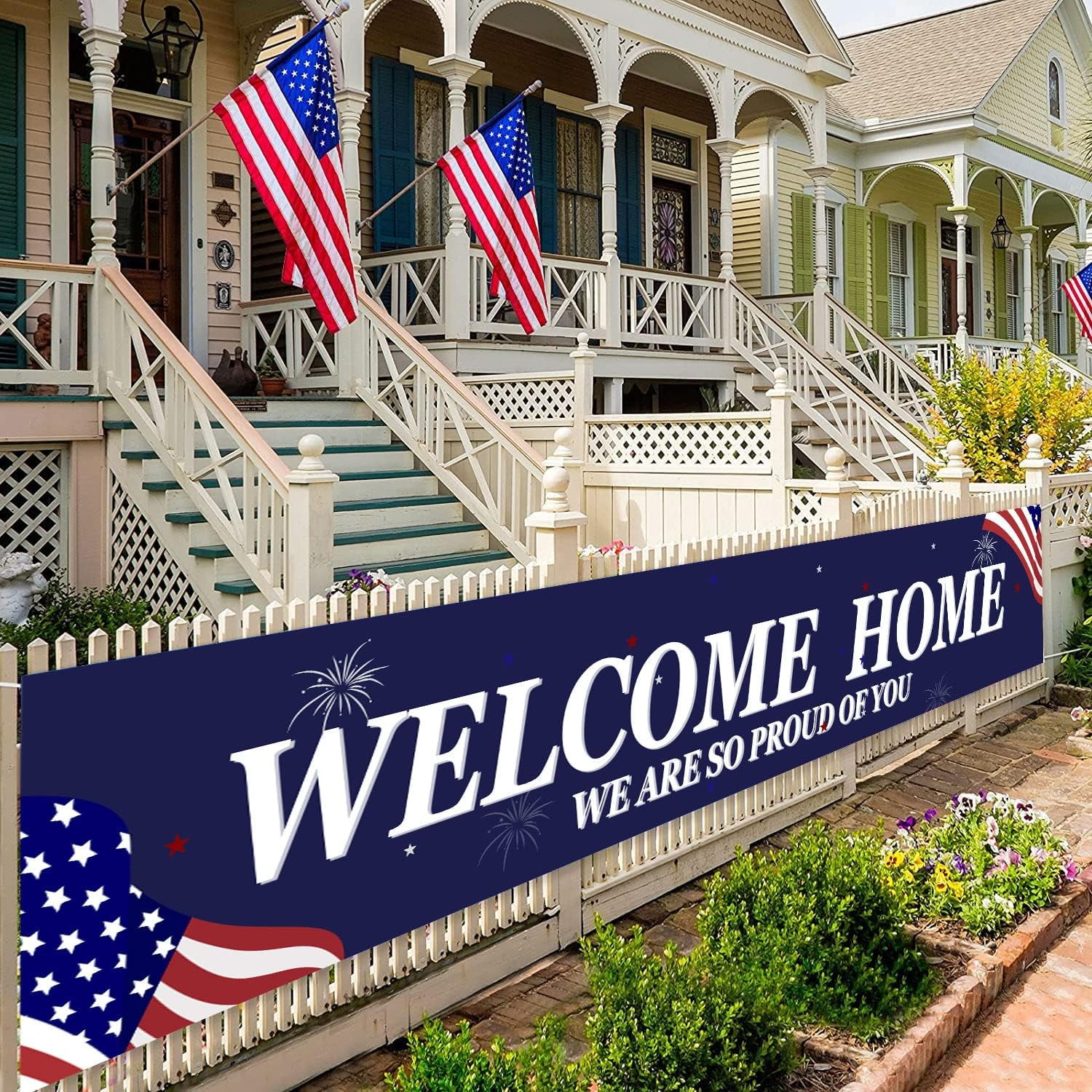 Welcome Home Banner White and Blue Homecoming Party Backdrop Welcome ...