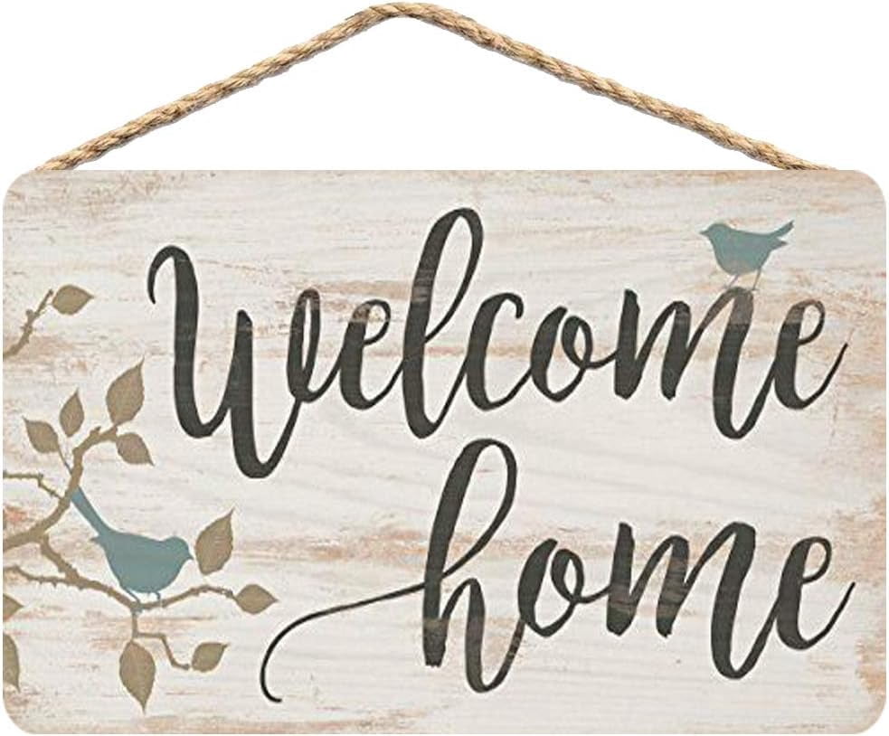 Welcome Home Birds Whitewash Solid Tin Plank Wall Plaque Sign 8x12 Inch ...