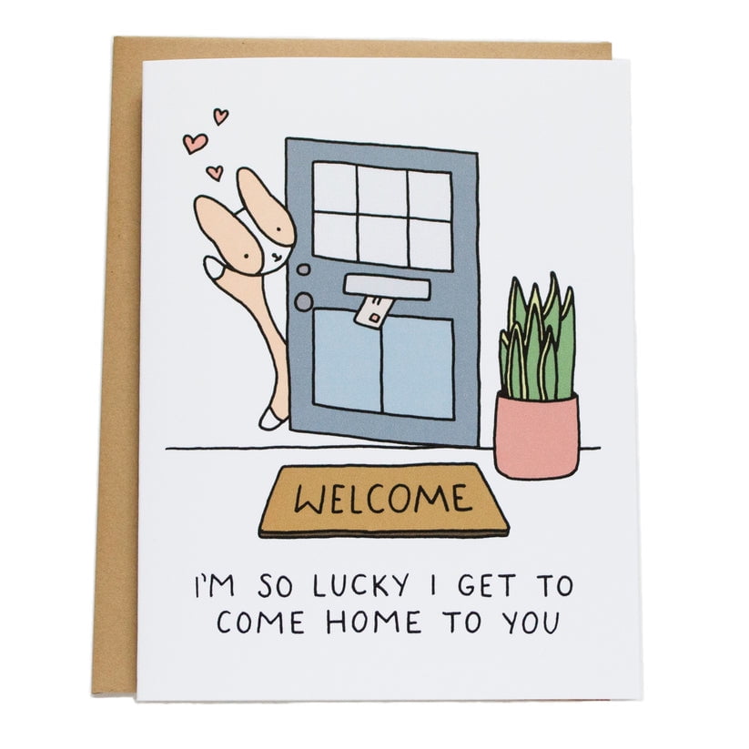 Welcome Home Card – Cute Rabbit Design with Heart Graphics – Perfect ...