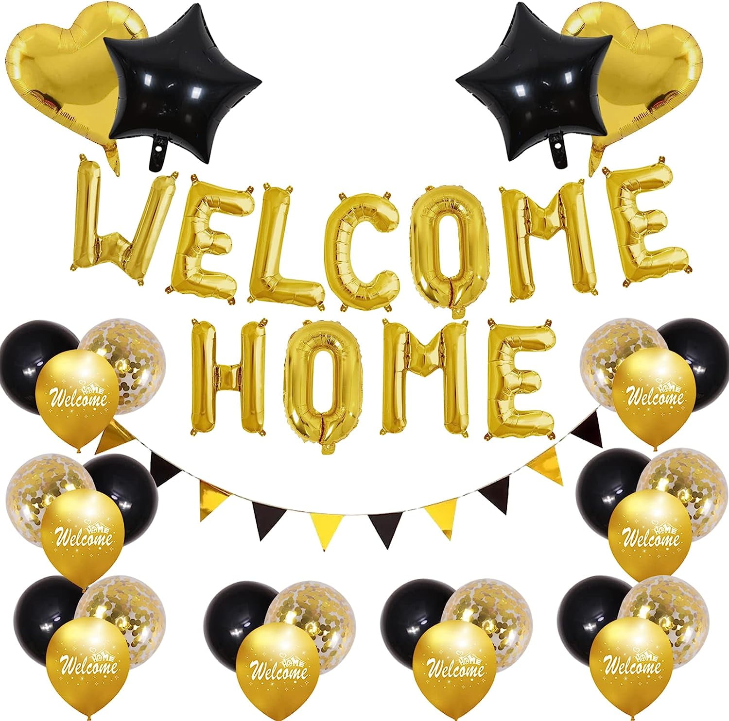 Welcome Home Decorations Black Gold for Boys Girls, Letter Balloon ...