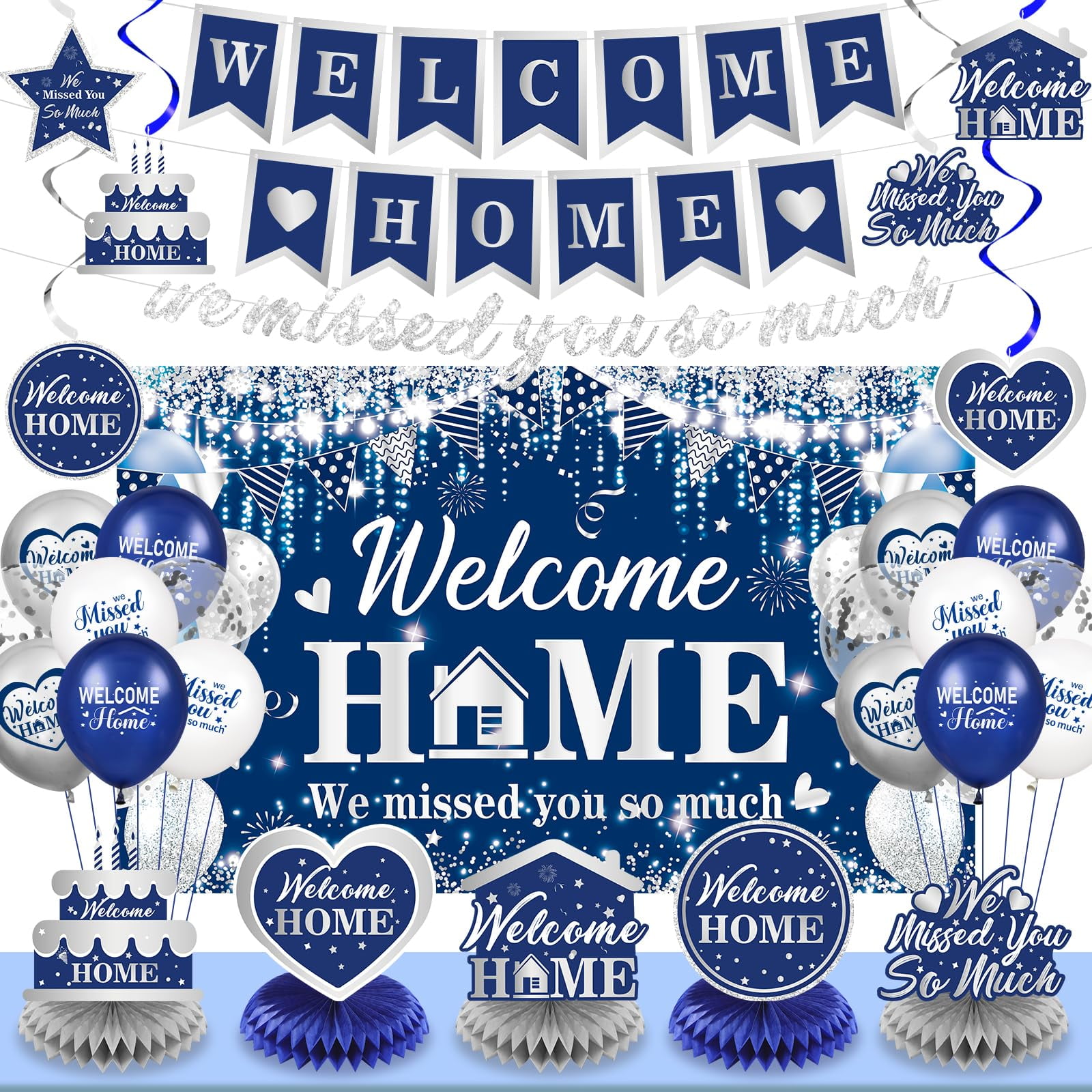 Welcome Home Decorations Blue Silver Welcome Home Banner We Missed You ...