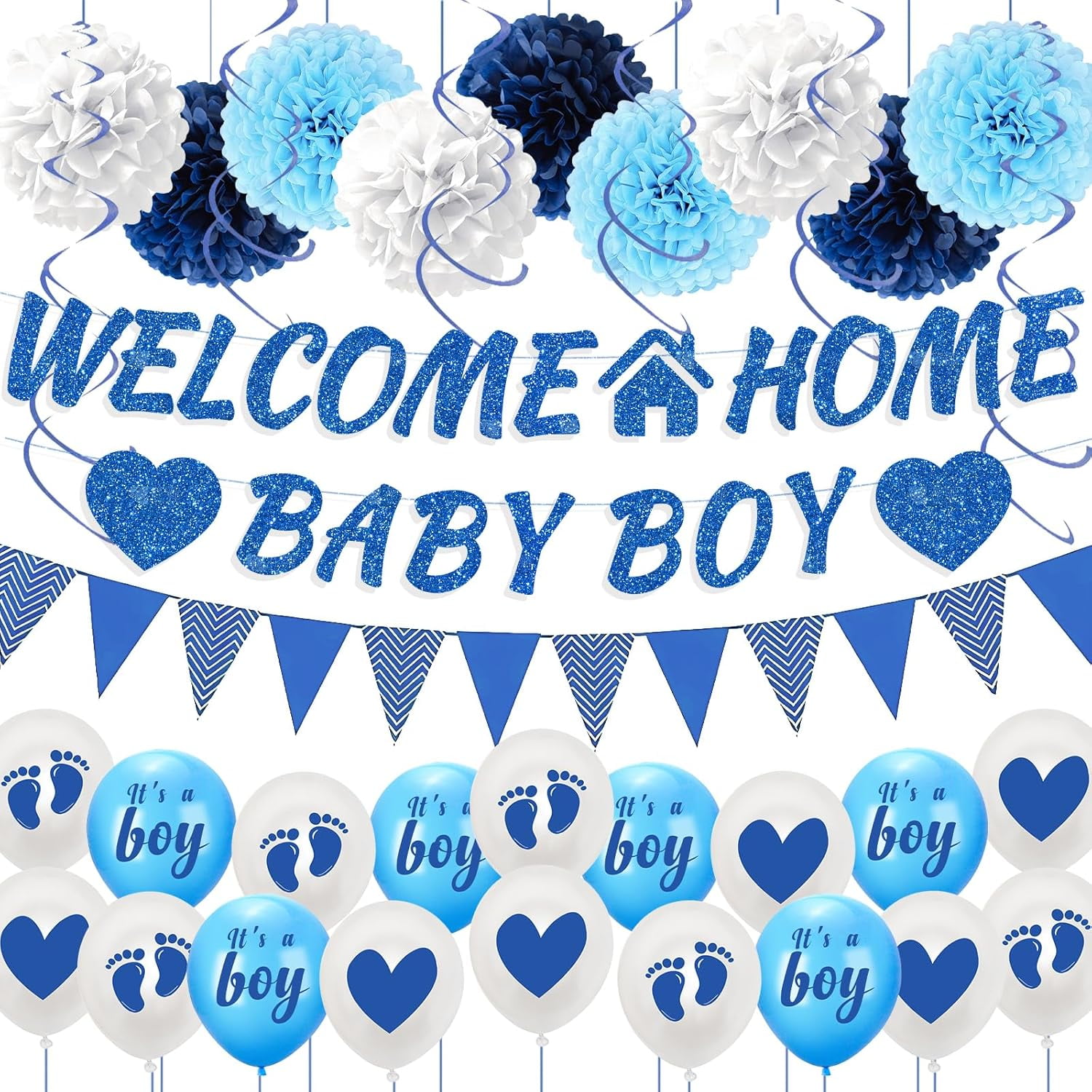 Welcome Home Decorations, Glitter Pink Welcome Home Baby Boy Banners ...