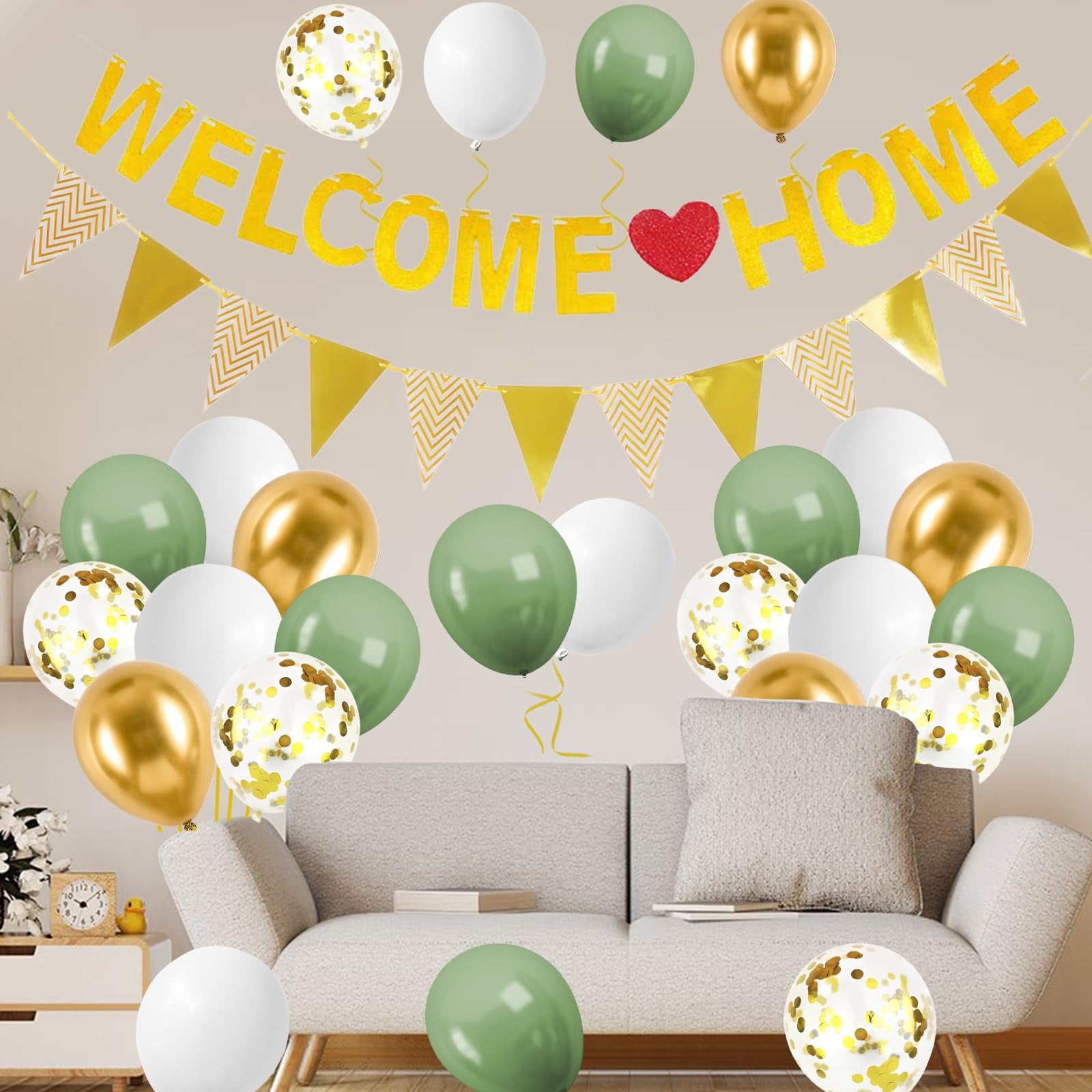 Welcome Home Decorations,Green Gold Welcome Home Balloons Banners Set ...