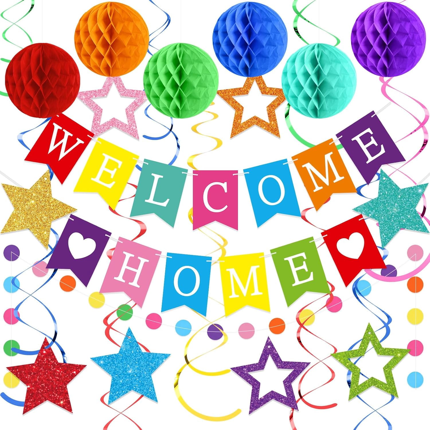 Welcome Home Decorations Welcome Home Banner with Glitter Stars Hanging ...