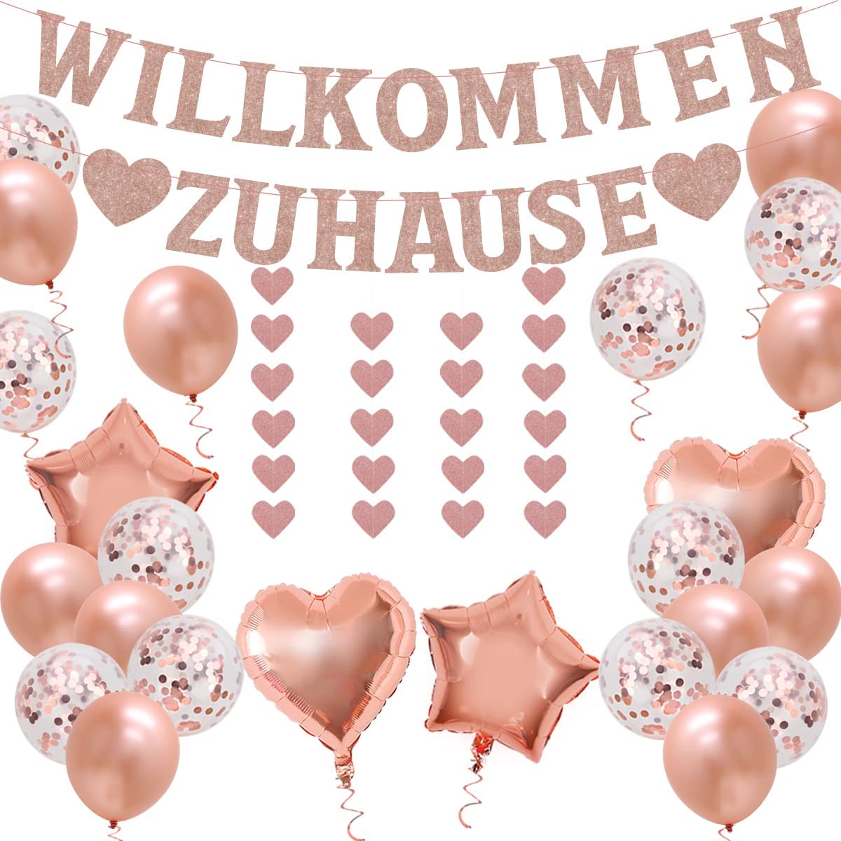 Welcome Home Decorations with Rose Gold Willkommen Zuhause Banner, Star ...