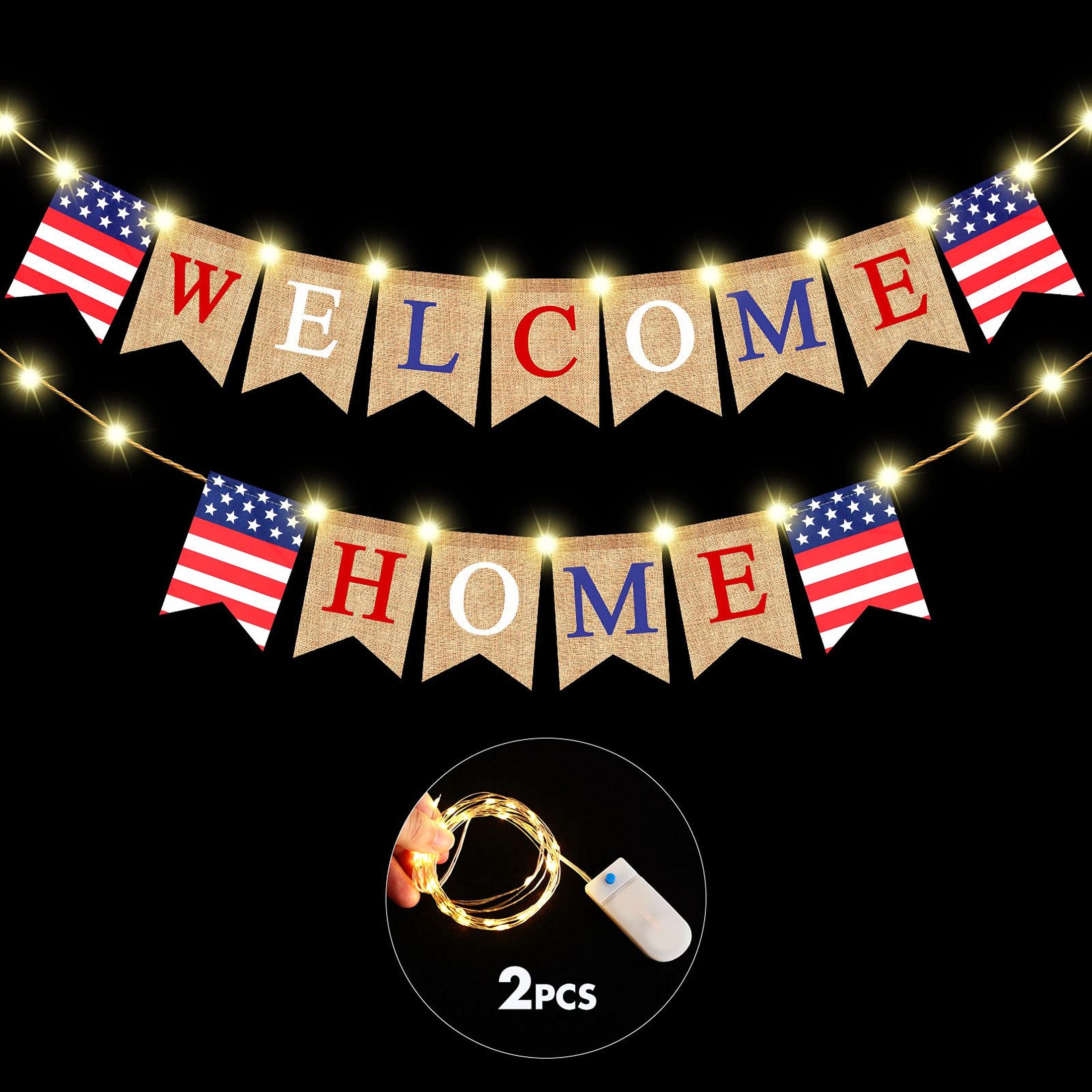 Welcome Home LED Banner with Flicker Mode - Patriotic Bunting ...