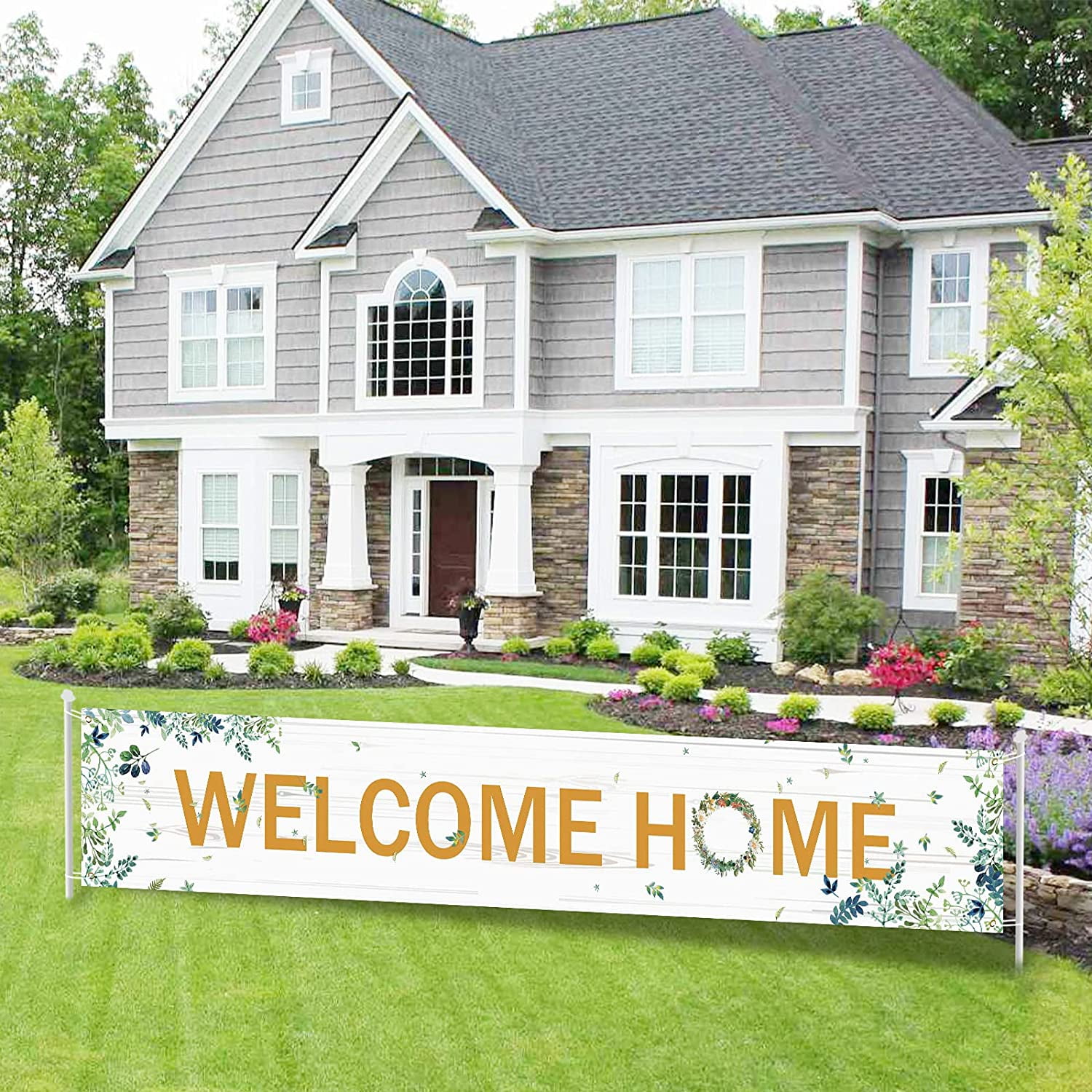 Welcome Home Large Banner, Housewarming Party Sign, Flower Cluster ...
