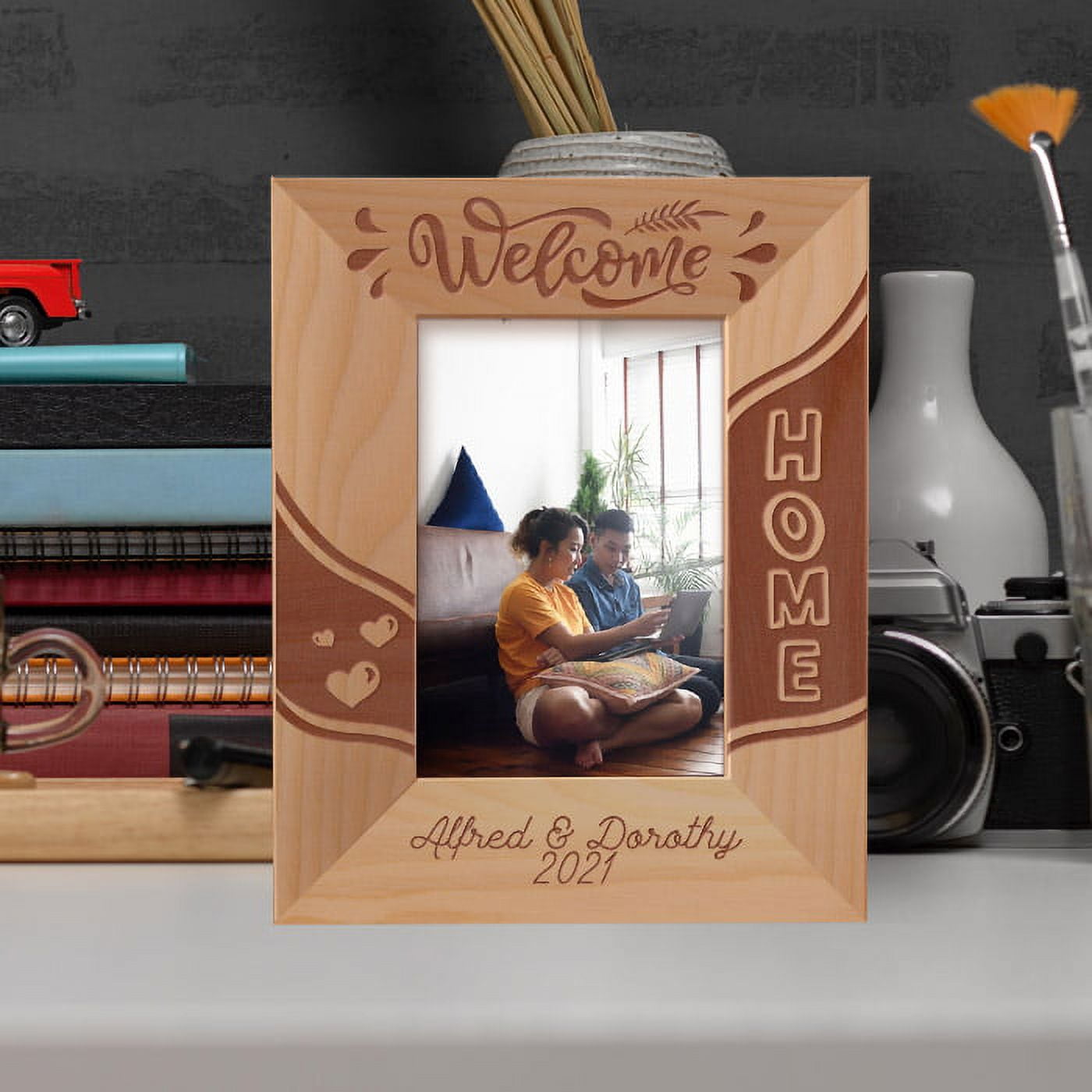 Welcome Home Personalized Wooden Frame 3 1/2" x 5" Brown (Vertical ...