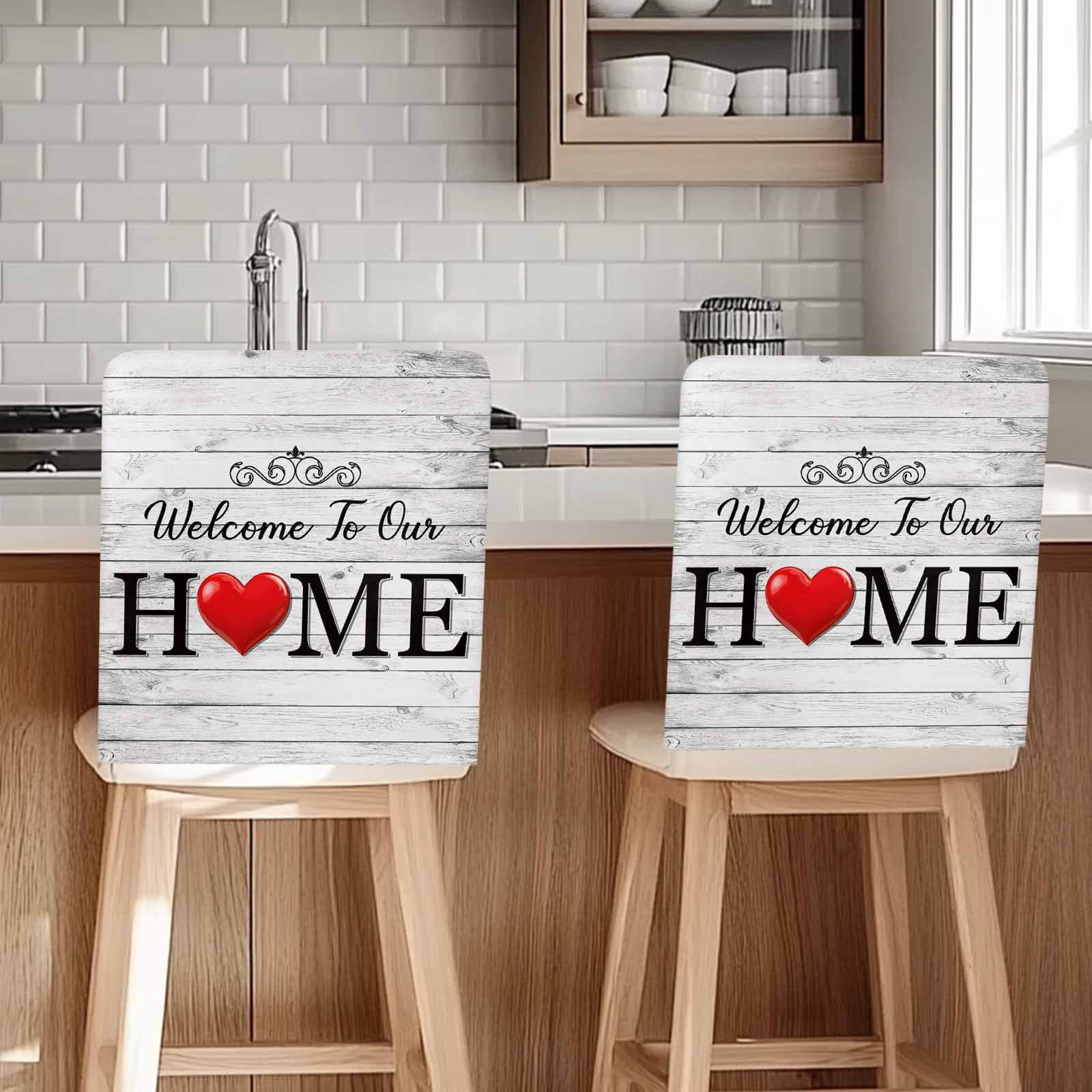 Welcome to Our Home Retro Grey Wood Grain Farmhouse Chair Covers Set of ...