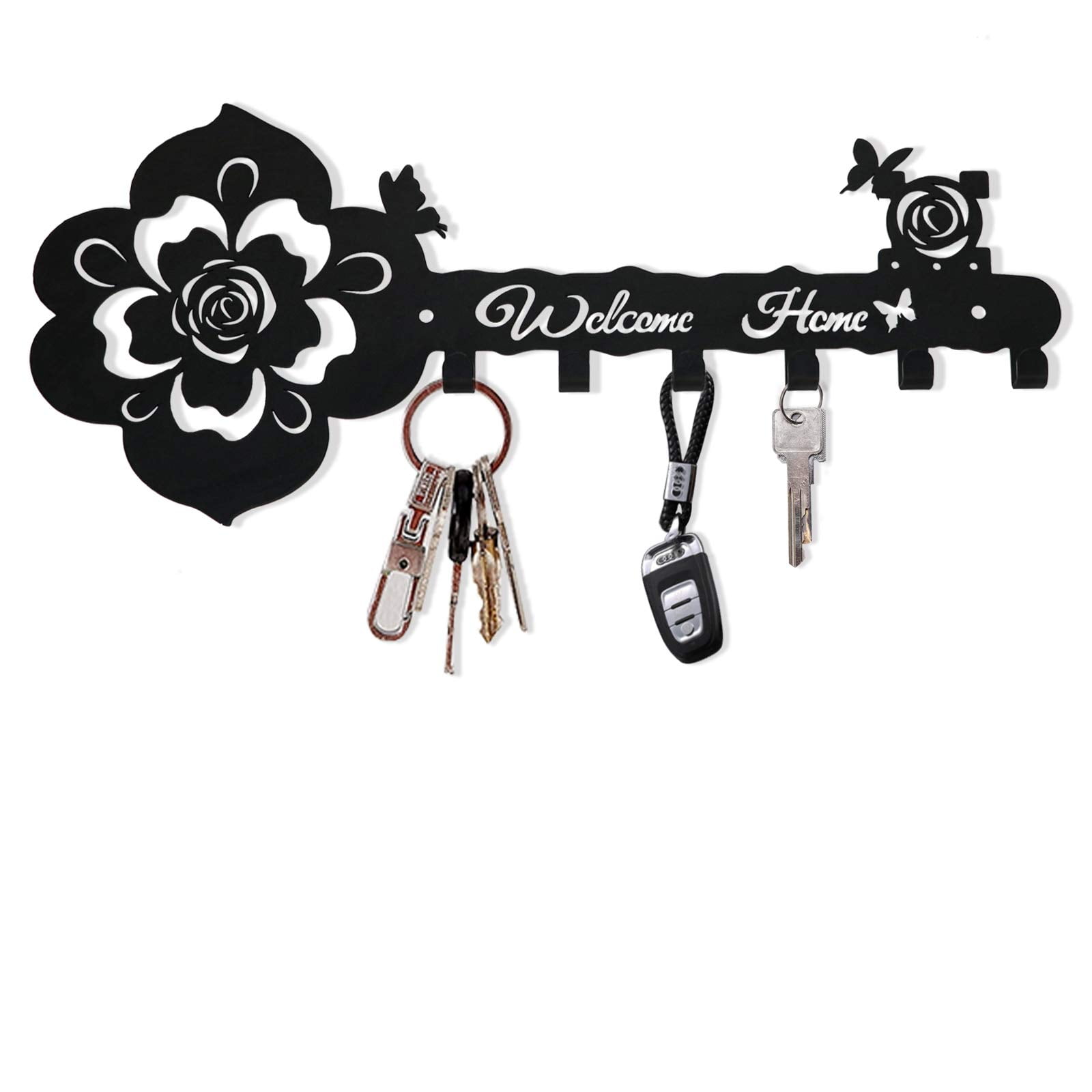 Welcome Home Sign Key Holder Hooks Wall Mounted Decorative Steel Rose ...