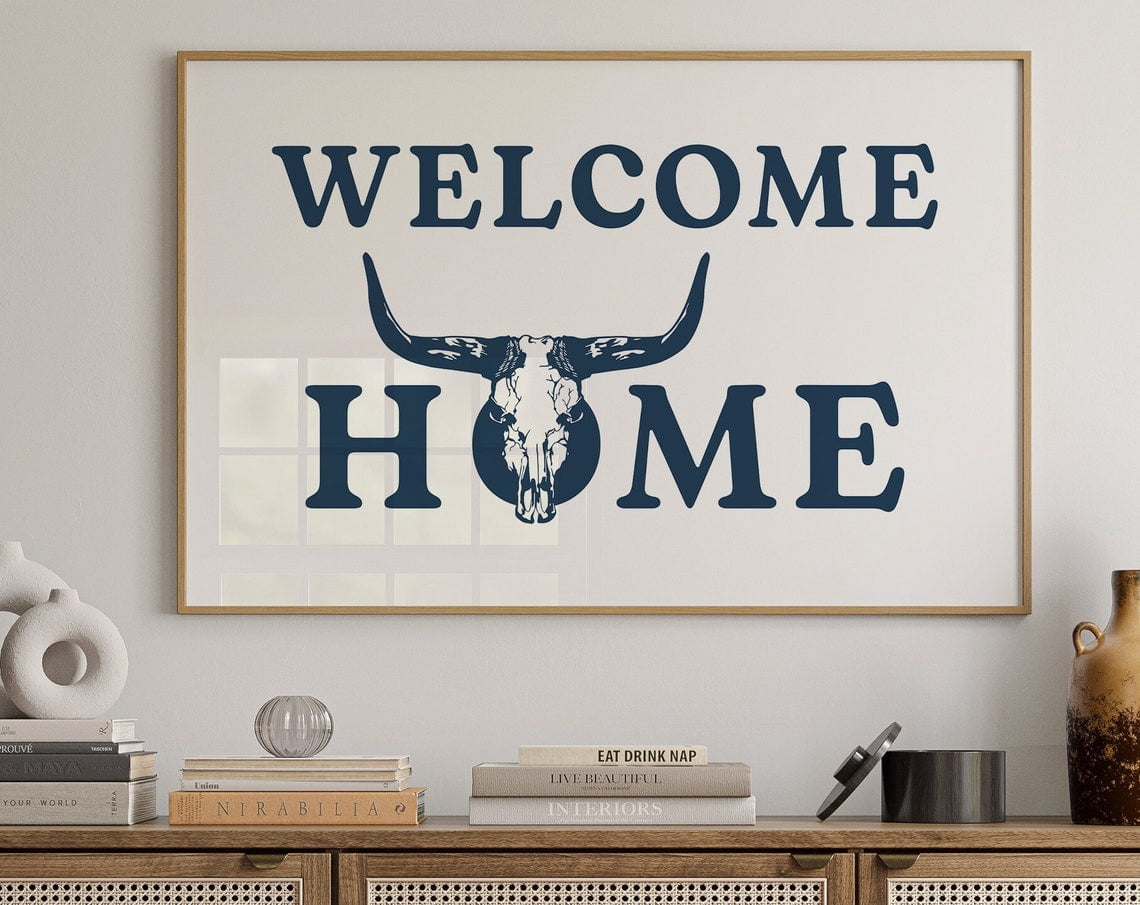 Welcome Home Steer Skull Western Style Art Print! Boho, Minimalist ...