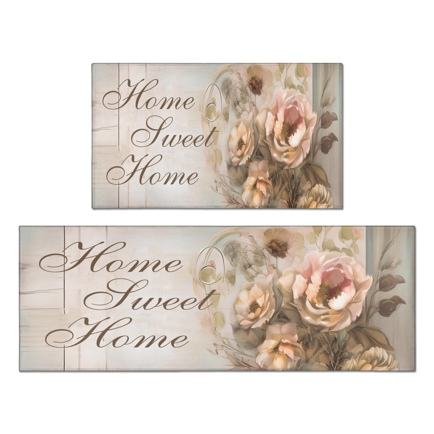 Welcome Home Sweet Home Soring Floral Kitchen Mat Set Of 2 Cushioned ...