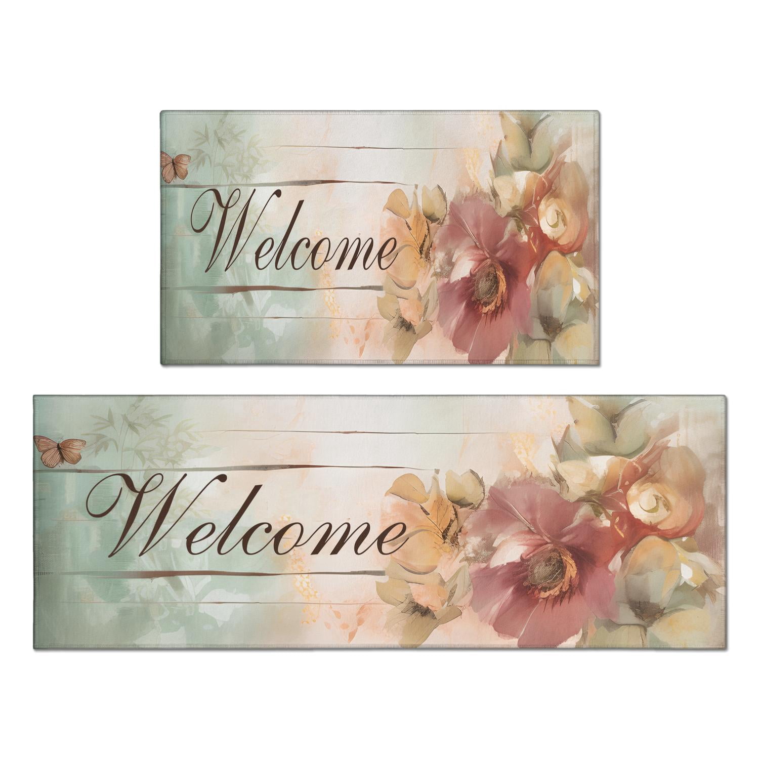 Welcome Home Sweet Home Soring Floral Kitchen Mats for Floor 2 Piece ...