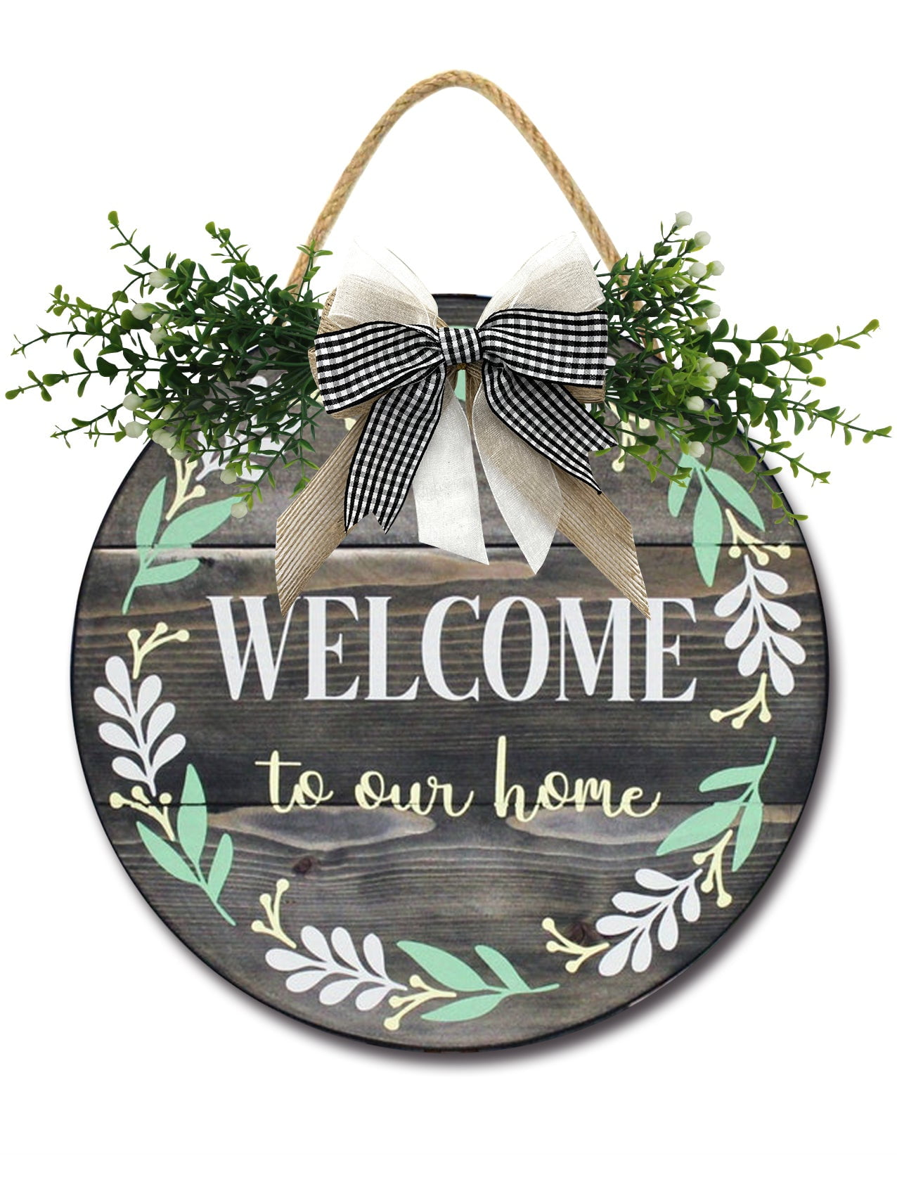 Welcome To Our Home Wooden Front Door Sign Rustic Round Wreath Wall ...