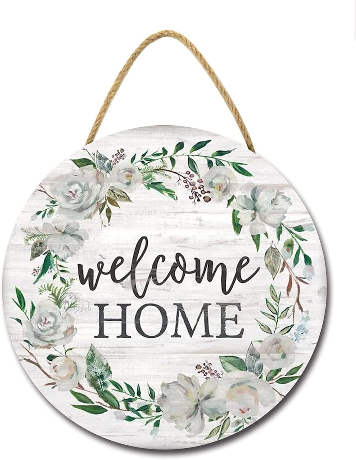 Welcome Home Wooden Sign Front Door Porch Decorations, Round Rustic ...