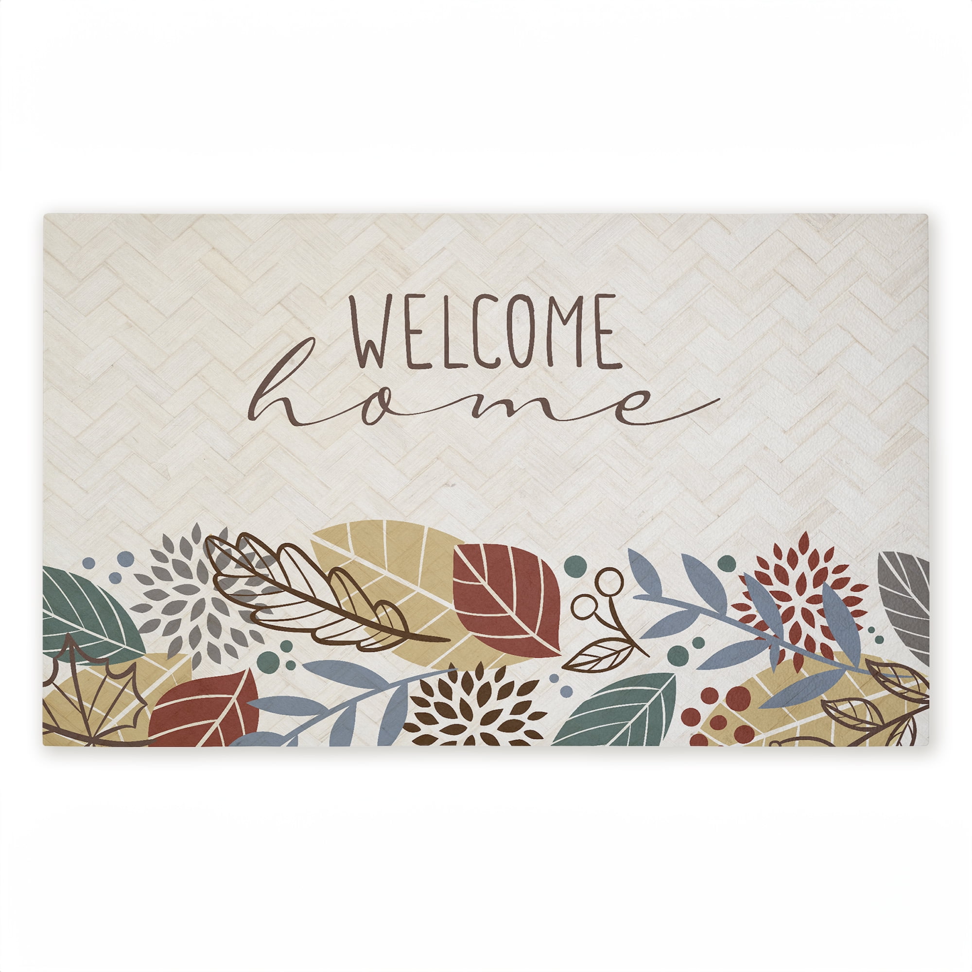 Welcome Home with Leaves Printed Outdoor Door Mat, design by Kim Allen ...