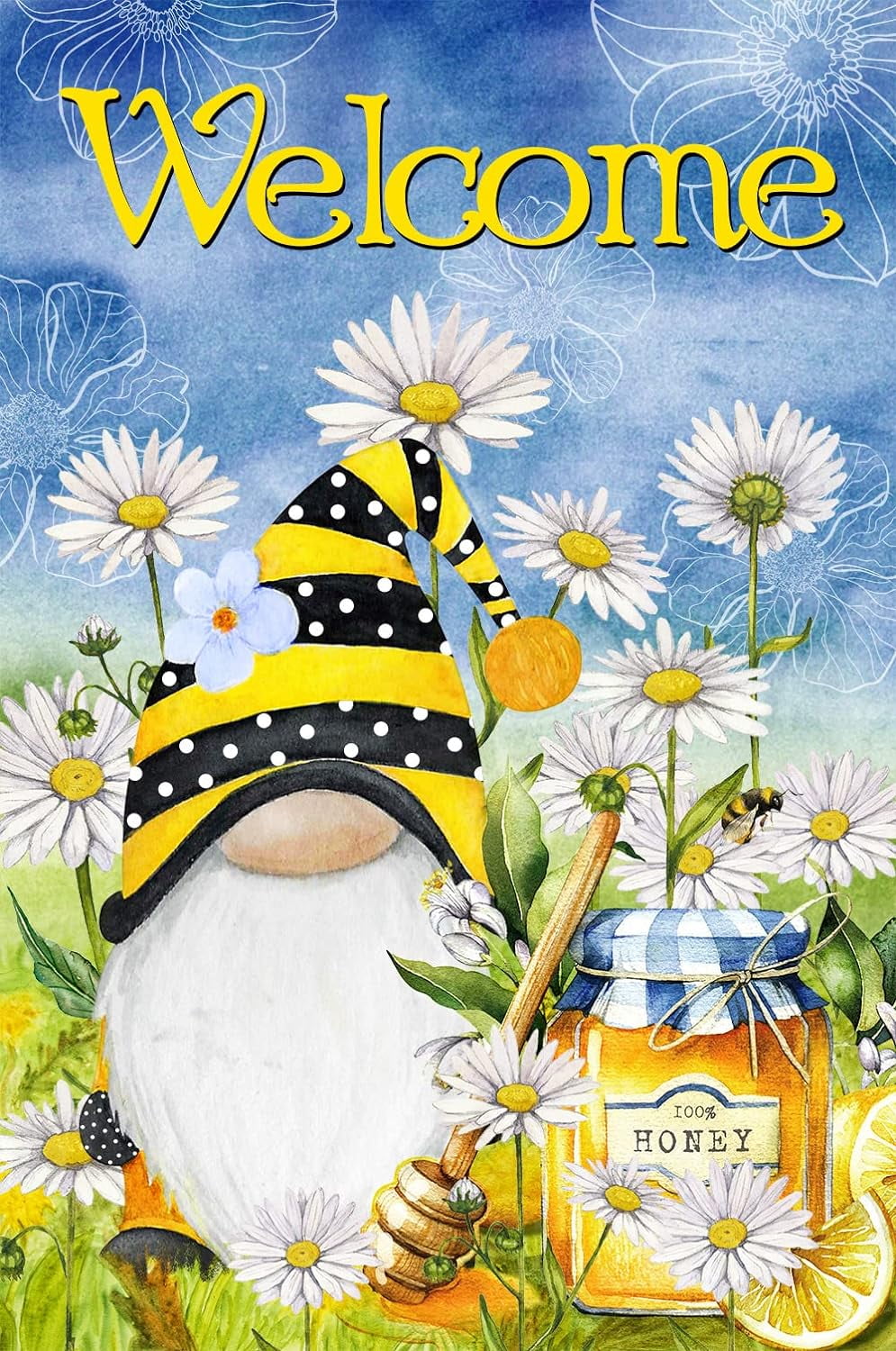 Welcome Honey Bees Gnome Daisy Floral Decoration Spring Summer Garden ...