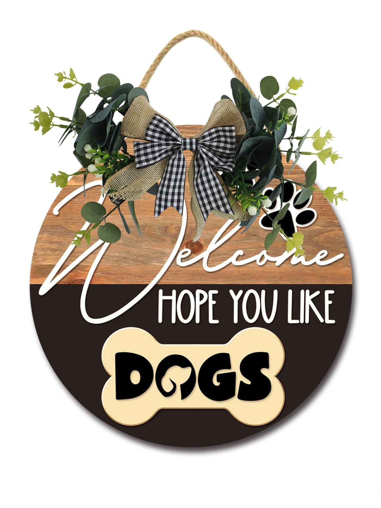 Welcome Hope You Like Dogs Front Door Sign Funny Wreaths Hanging Wooden ...