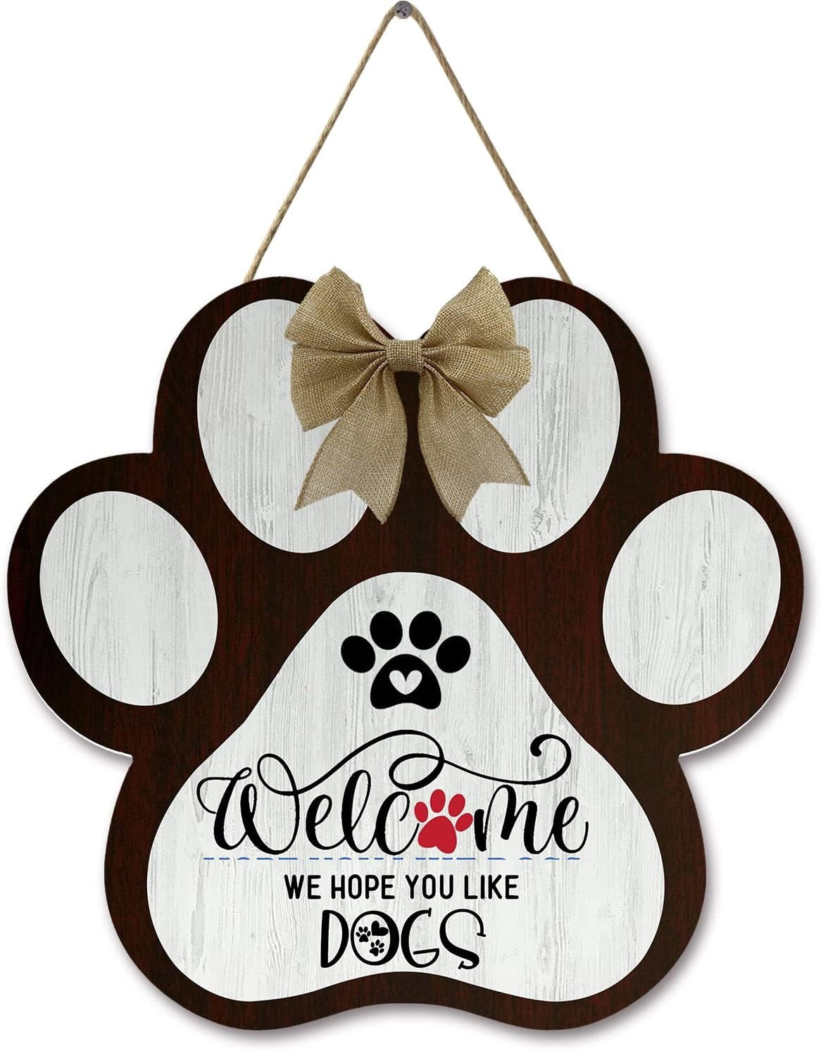 Welcome Hope You Like Dogs Sign For Front Door Welcome Sign Paw Shape ...