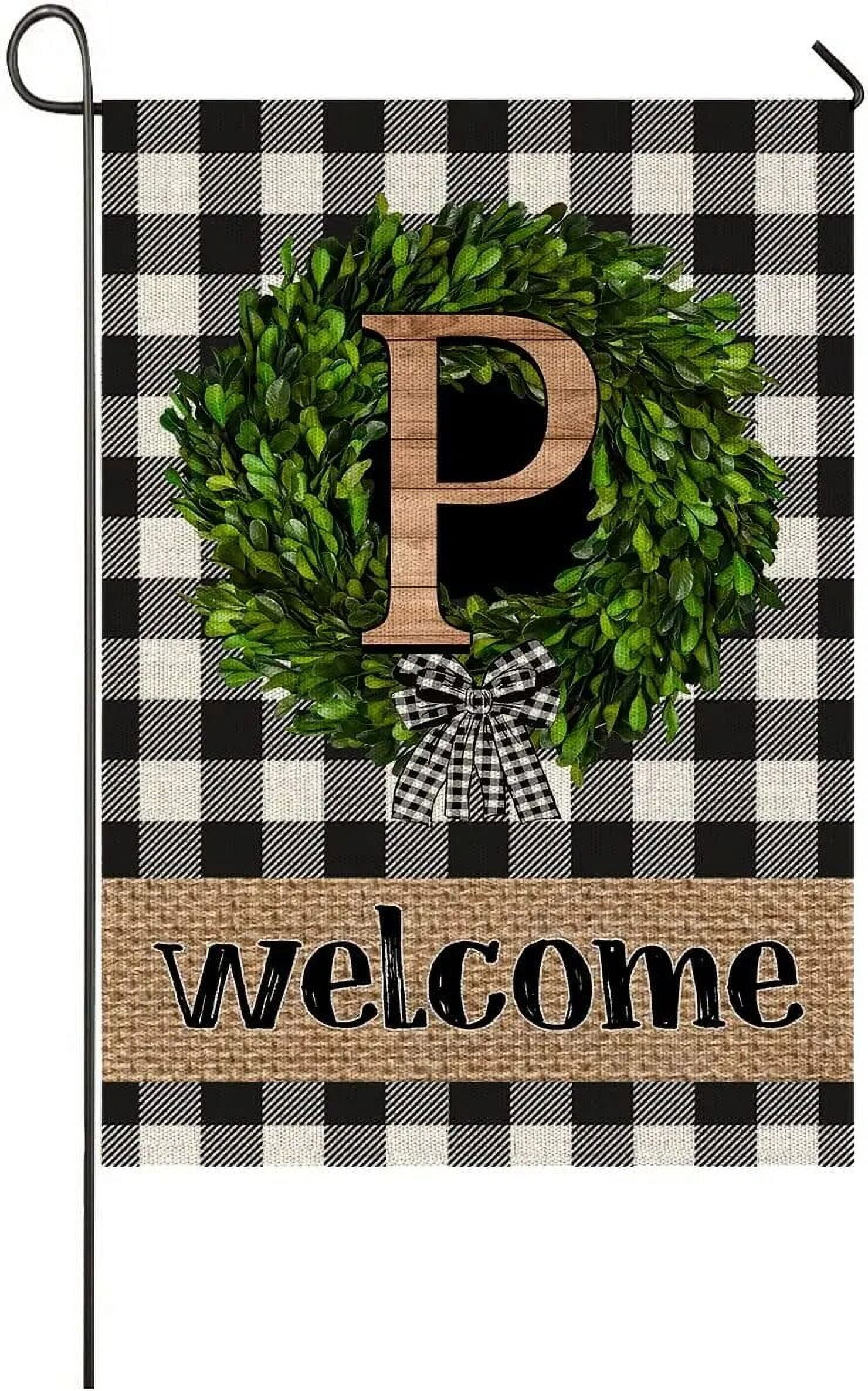 Welcome House Flags L Initial Letter Wreath Custom Last Name Porch ...