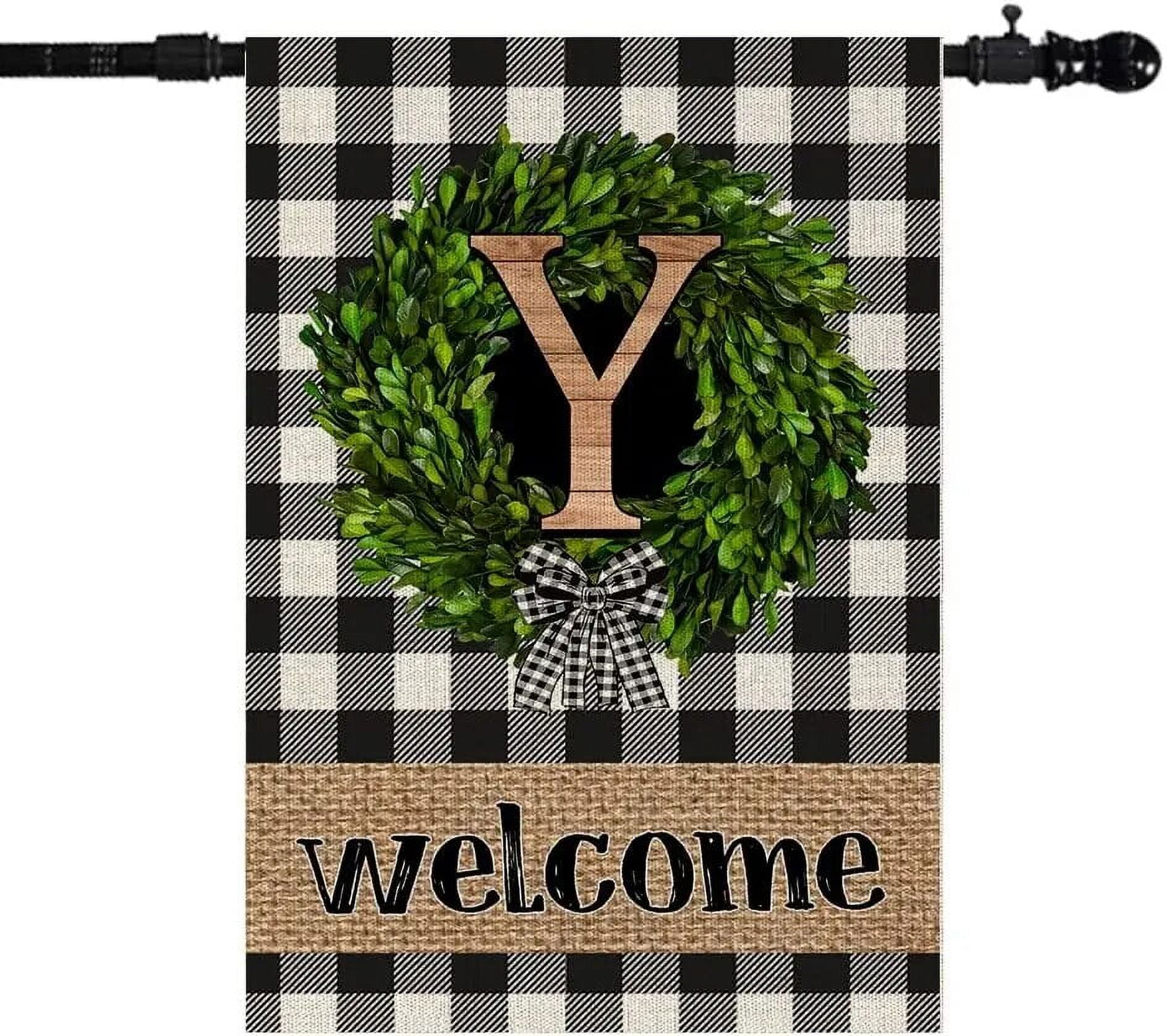 Welcome House Flags L Initial Letter Wreath Custom Last Name Porch ...