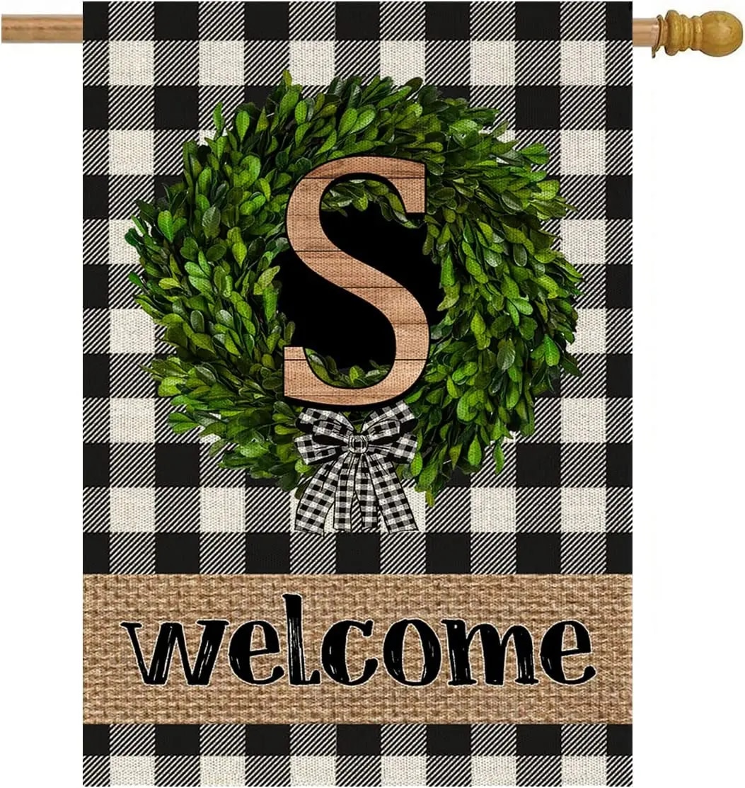 Welcome House Flags L Initial Letter Wreath Custom Last Name Porch ...