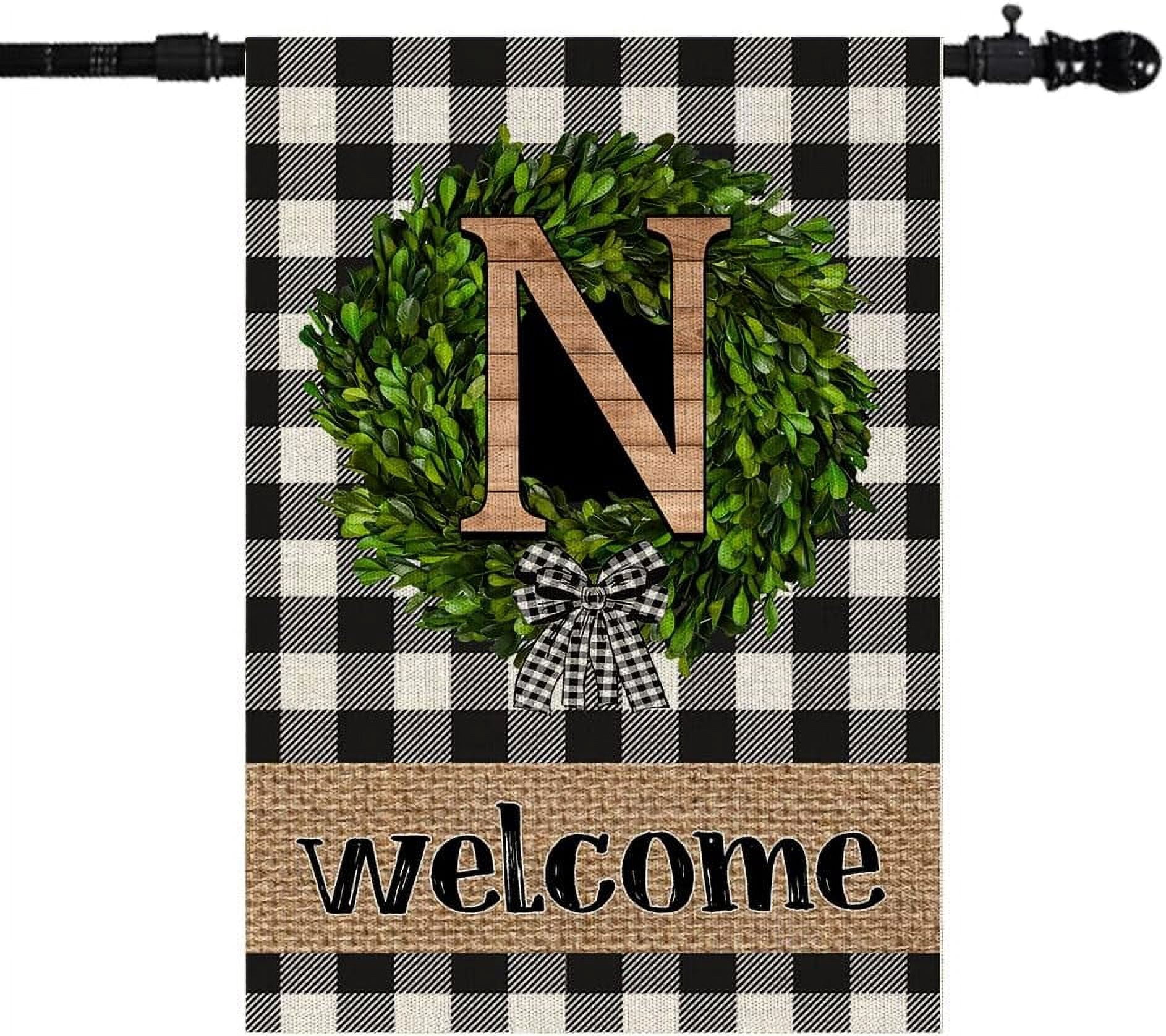 Welcome House Flags N Initial Letter Wreath Custom Last Name Porch ...