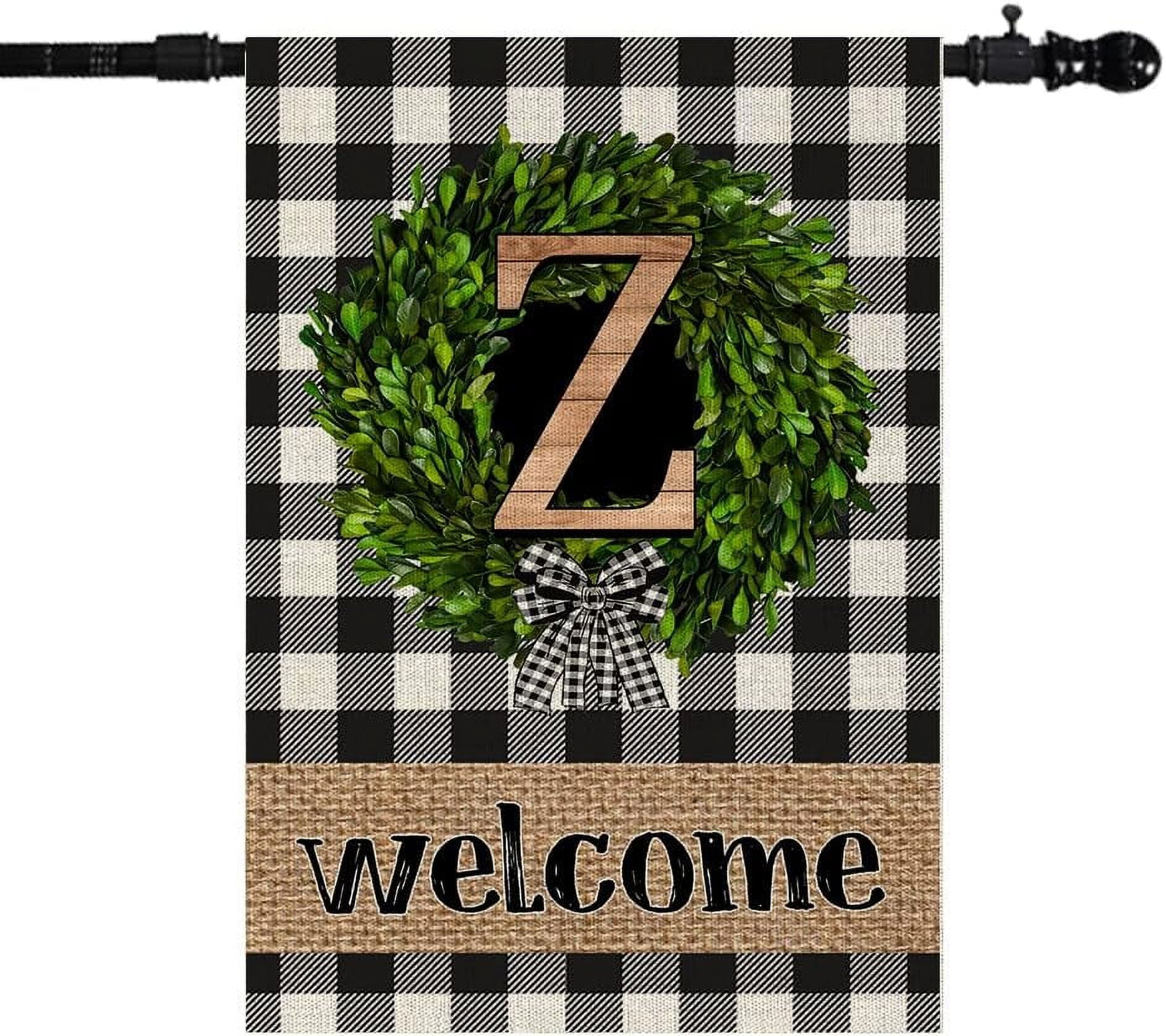 Welcome House Flags Z Initial Letter Wreath Custom Last Name Porch ...
