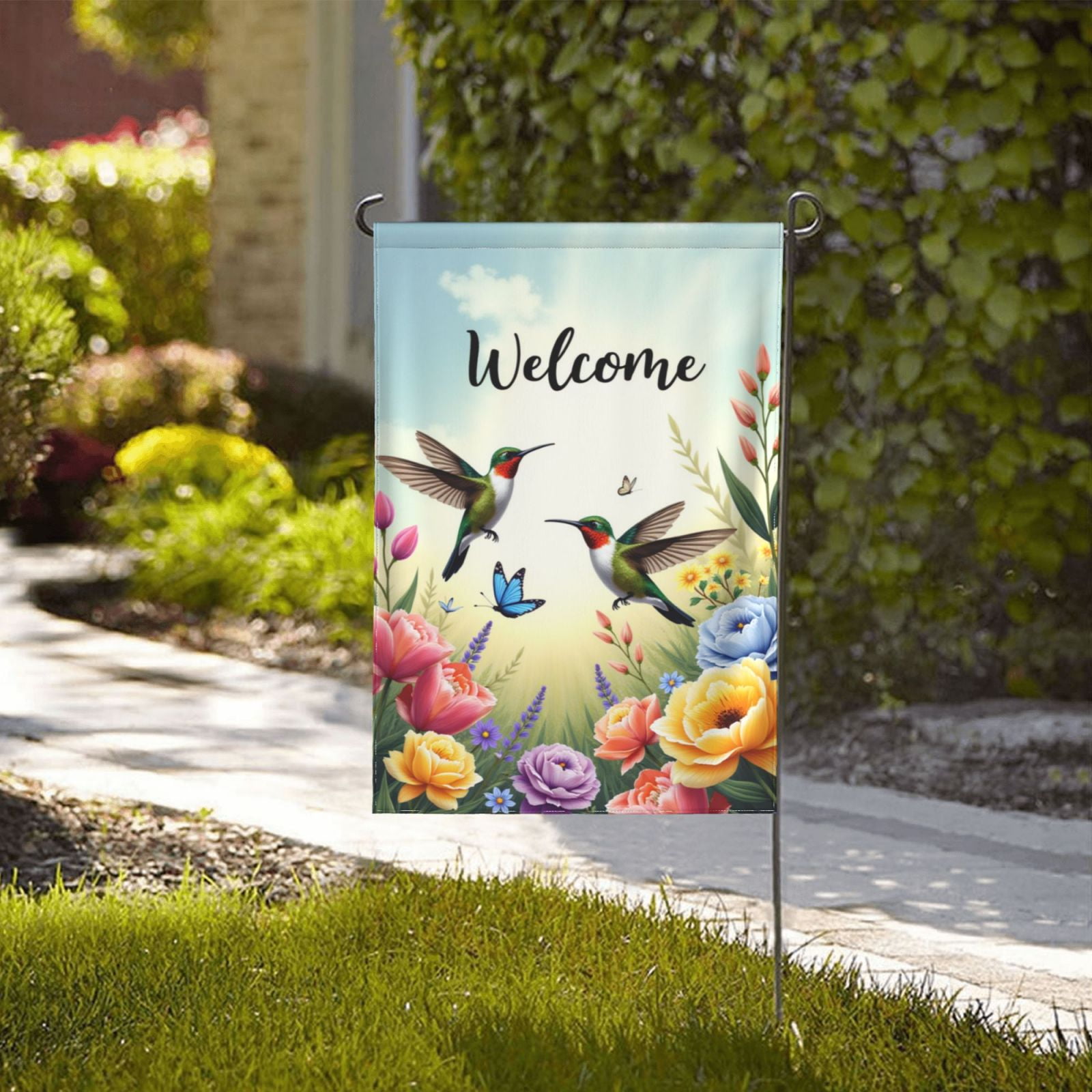 Welcome Hummingbird Garden Flag Double Sided 12x18 Inch Spring Summer ...