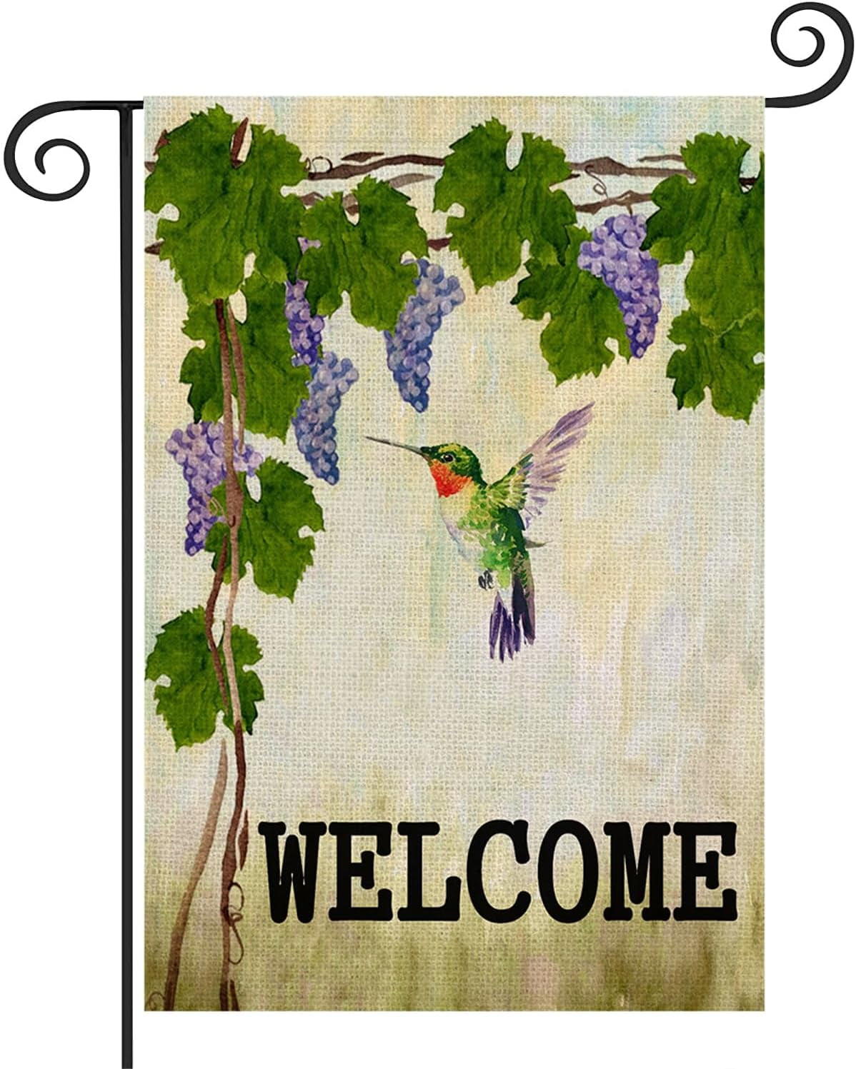 Welcome Hummingbird Garden Flag Grape Vine Green Leaves Bird Small ...