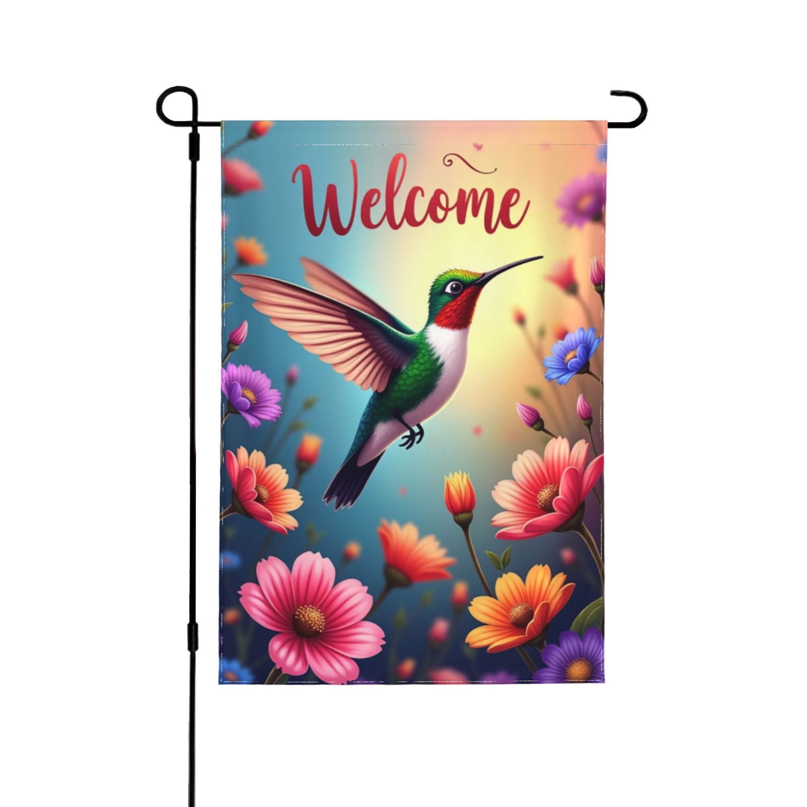 Welcome Hummingbird Garden Flag With Flowers Double Sided 12x18 Inch ...