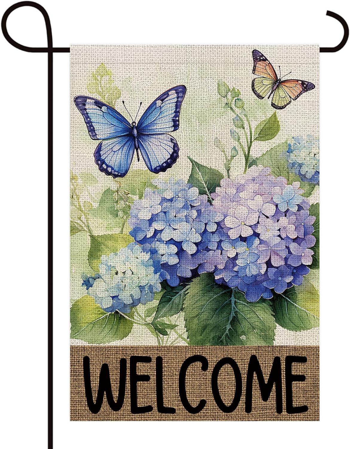 Welcome Hydrangea Floral Butterfly Decoration Double Sided Vertical ...
