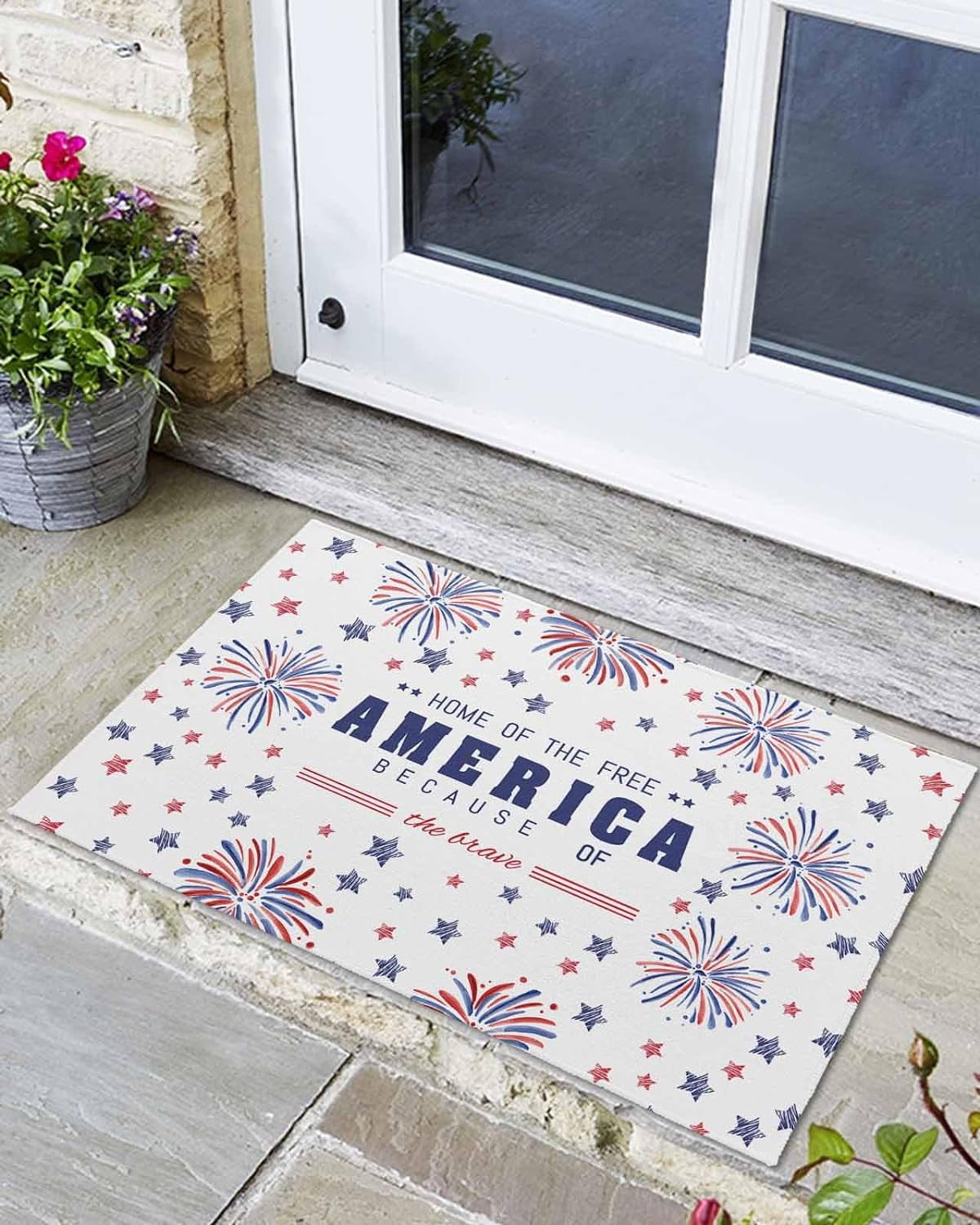 Welcome Independence Day Red Blue Fireworks and Stars Doormat Floor ...