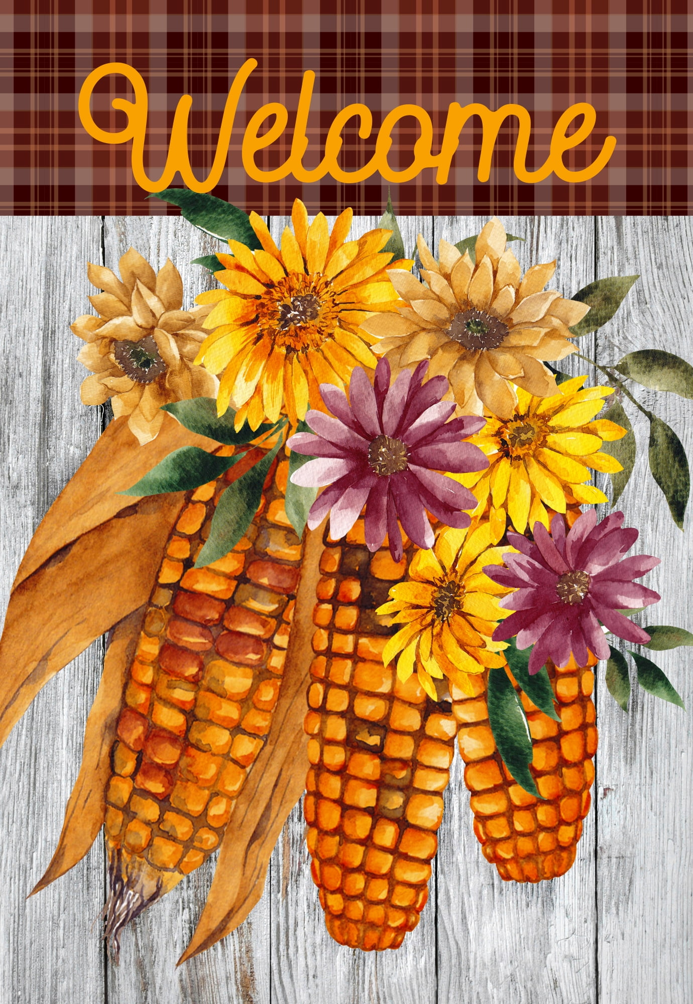 Welcome Indian Corn Fall Harvest Outdoor House Flag - 40" x 28 ...