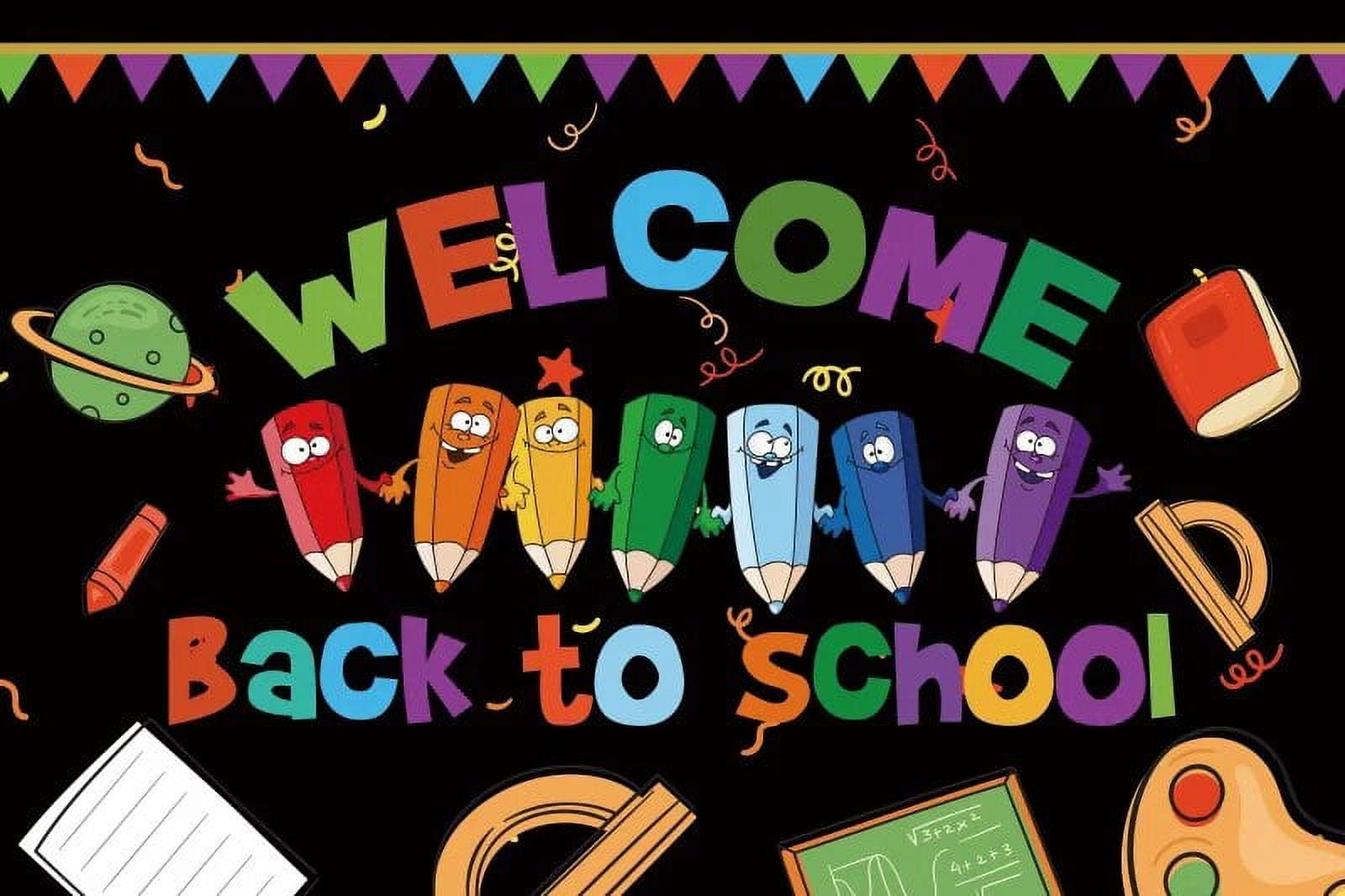 Welcome Kids Back To School Day Photo Background Cartoon Crayons ...