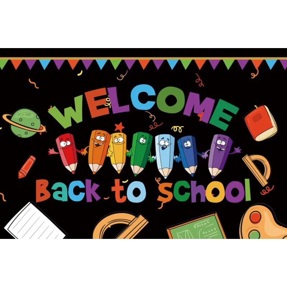 Welcome Kids Back To School Day Photo Background Cartoon Crayons ...