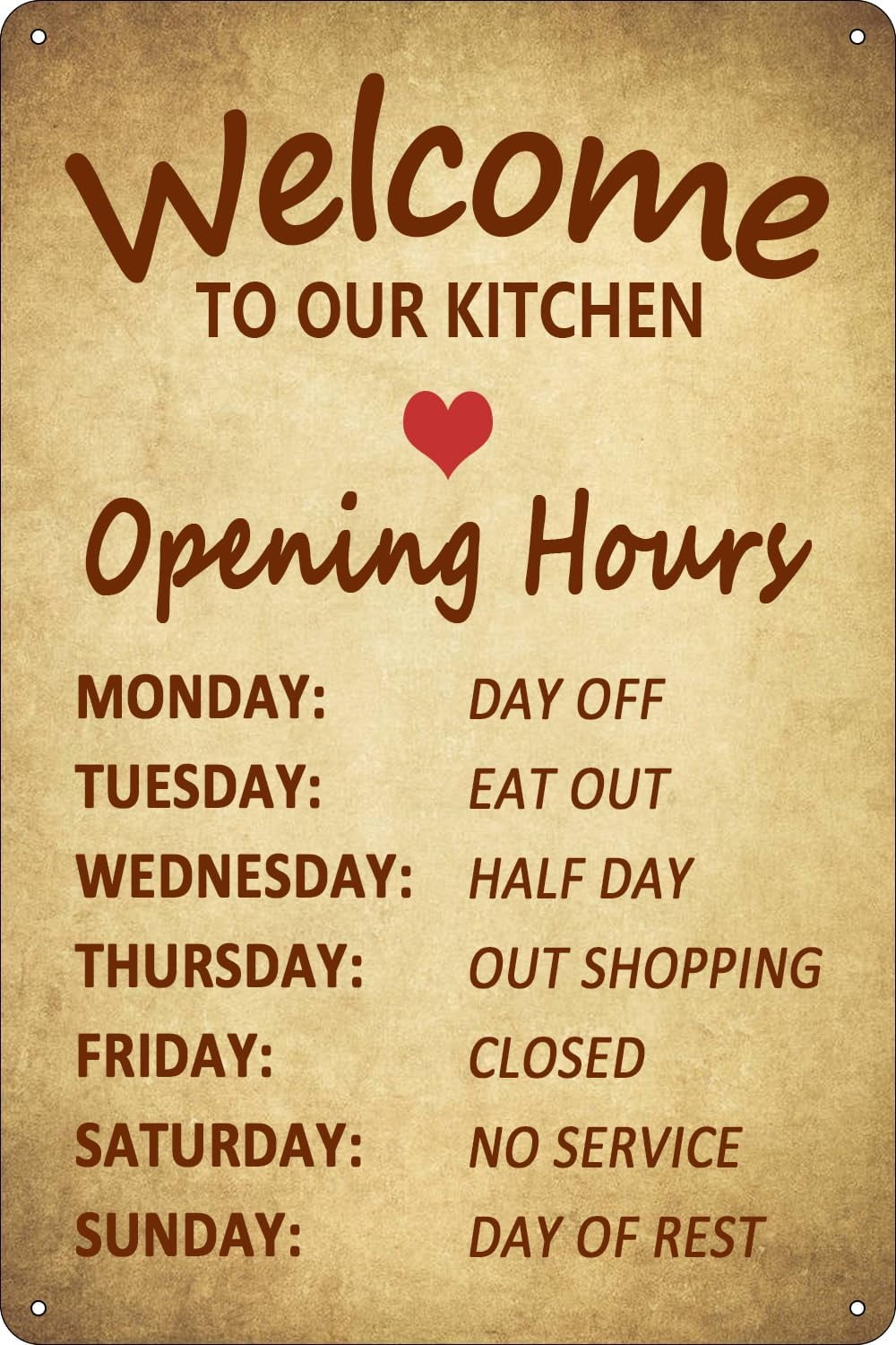 Welcome to Our Kitchen Opening Hours Tin Sign - Funny House Decor for ...
