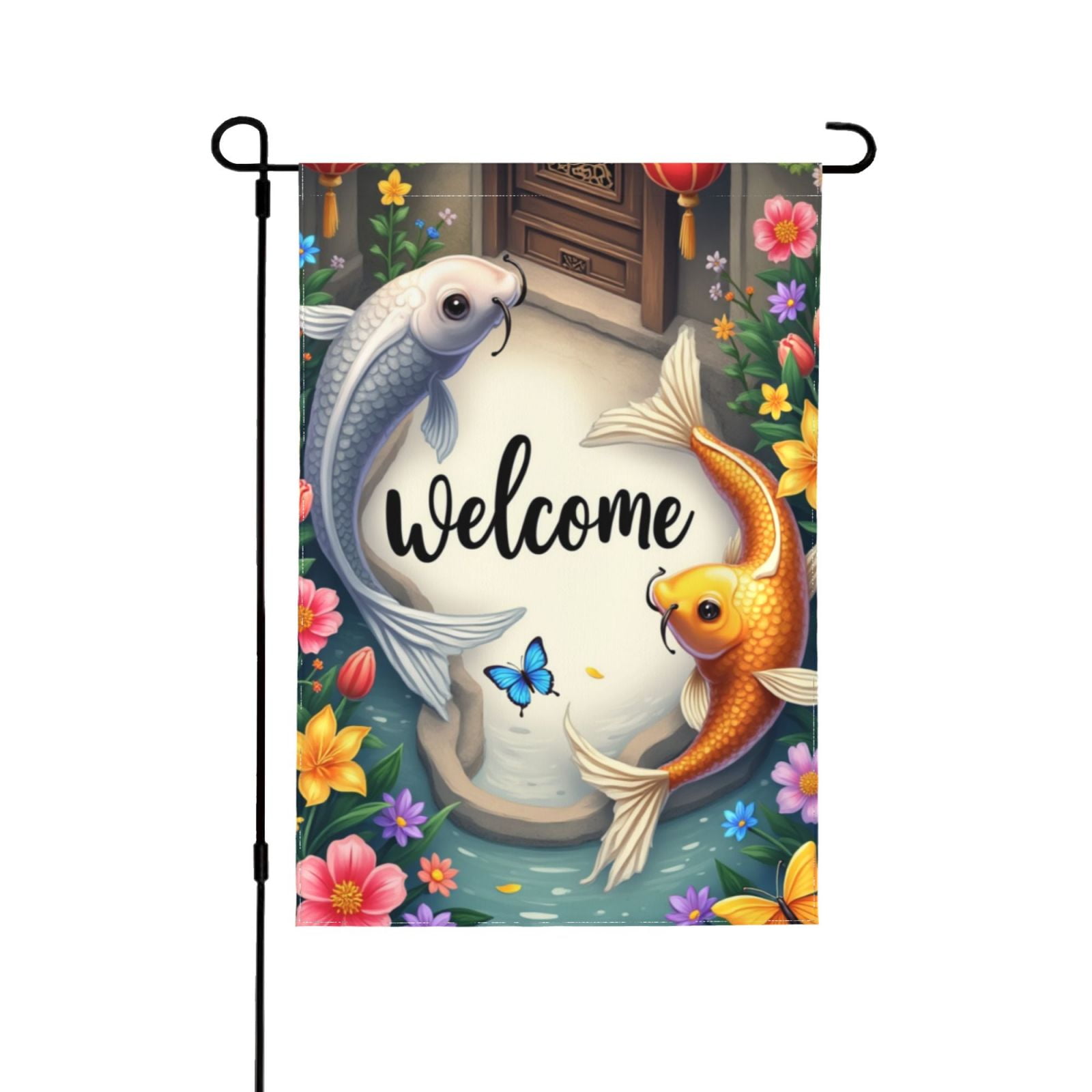 Welcome Koi Fish Garden Flag 12x18 Inch Double Sided Spring Summer ...