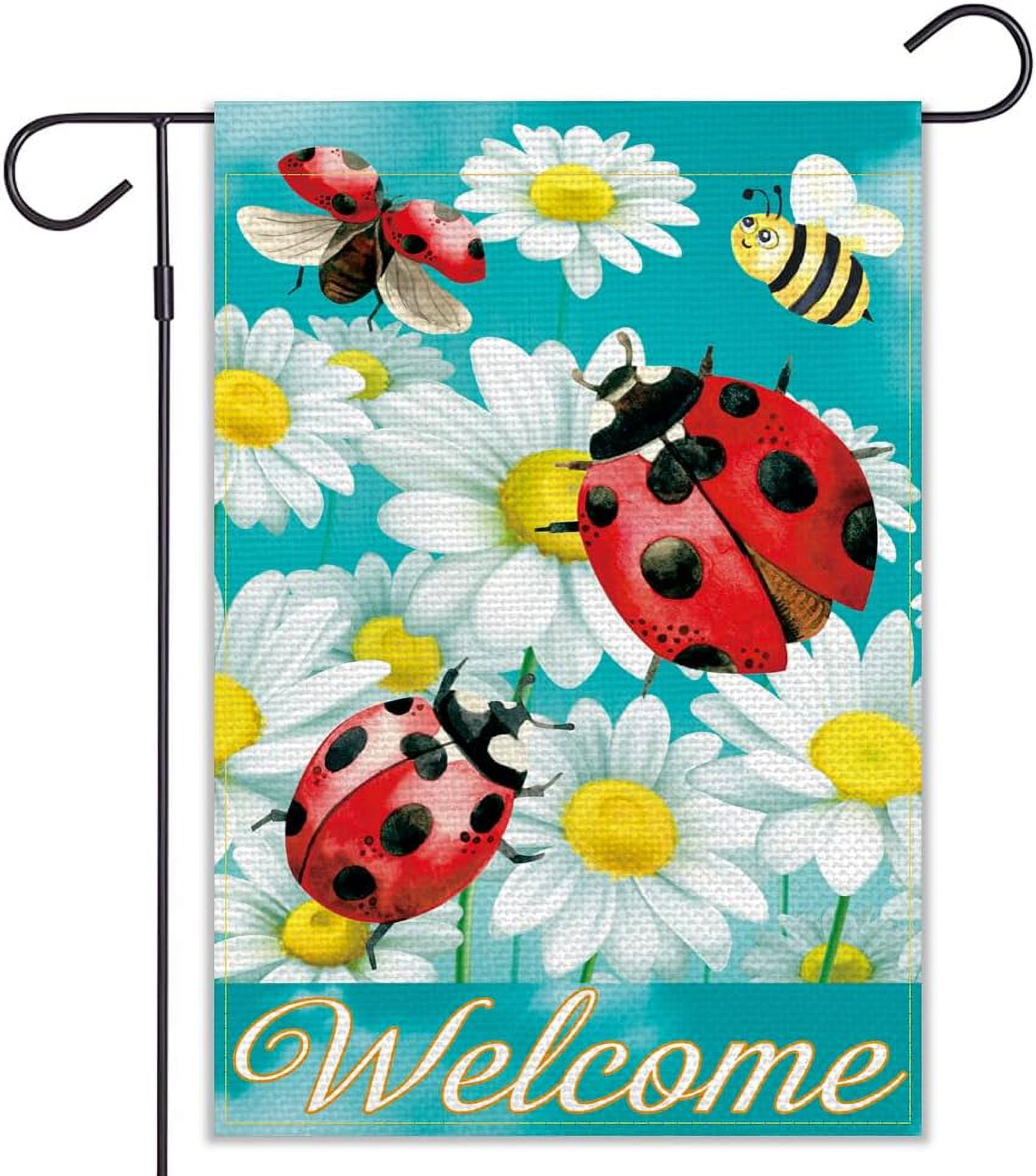 Welcome Ladybug Garden Flag Vertical Double Sided Sunflower Bee Summer ...