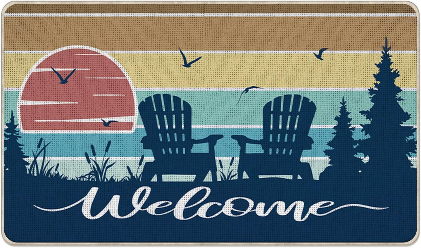 Welcome Lake Chair Decorative Front Door Mat, Lakehouse Sunset Pine ...
