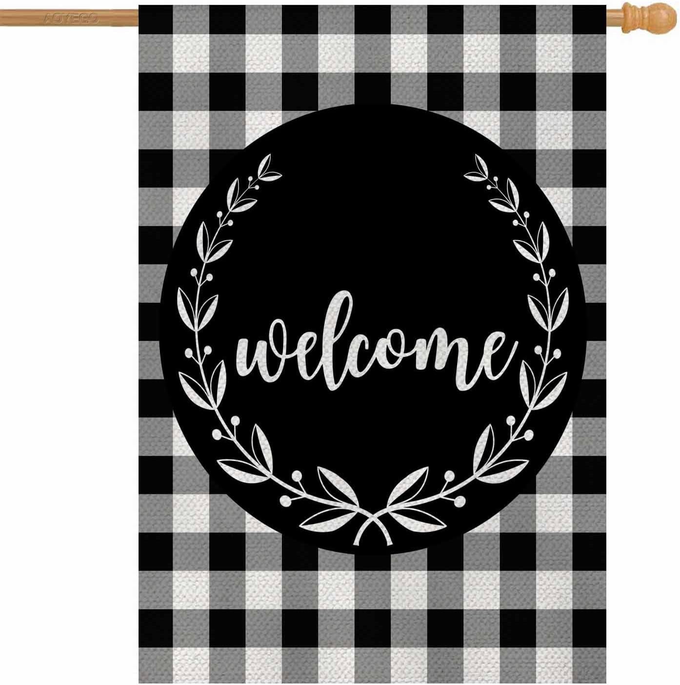 Welcome Laurel Wreath House Flag12 X 18 inch Large Vertical Double ...