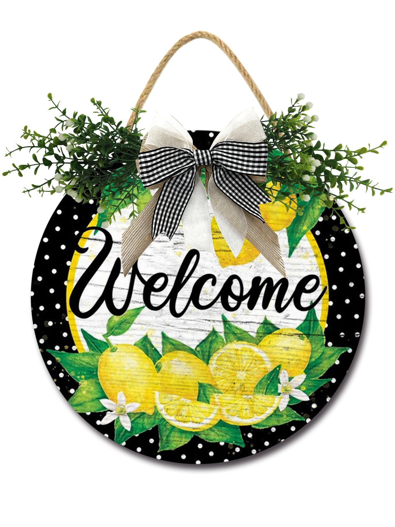 Welcome Lemon Door Sign Home Decor Round Wood Wreaths Wall Hanging Sign ...