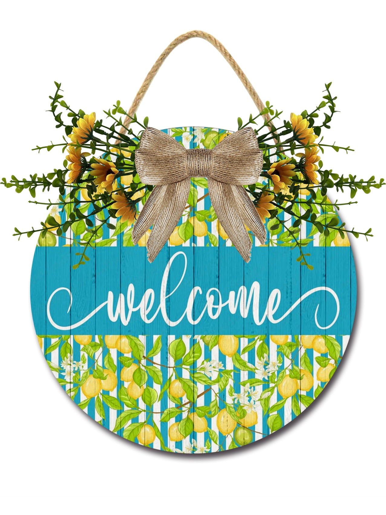 Welcome Lemon Door Sign Home Decor Round Wood Wreaths Wall Hanging Sign ...