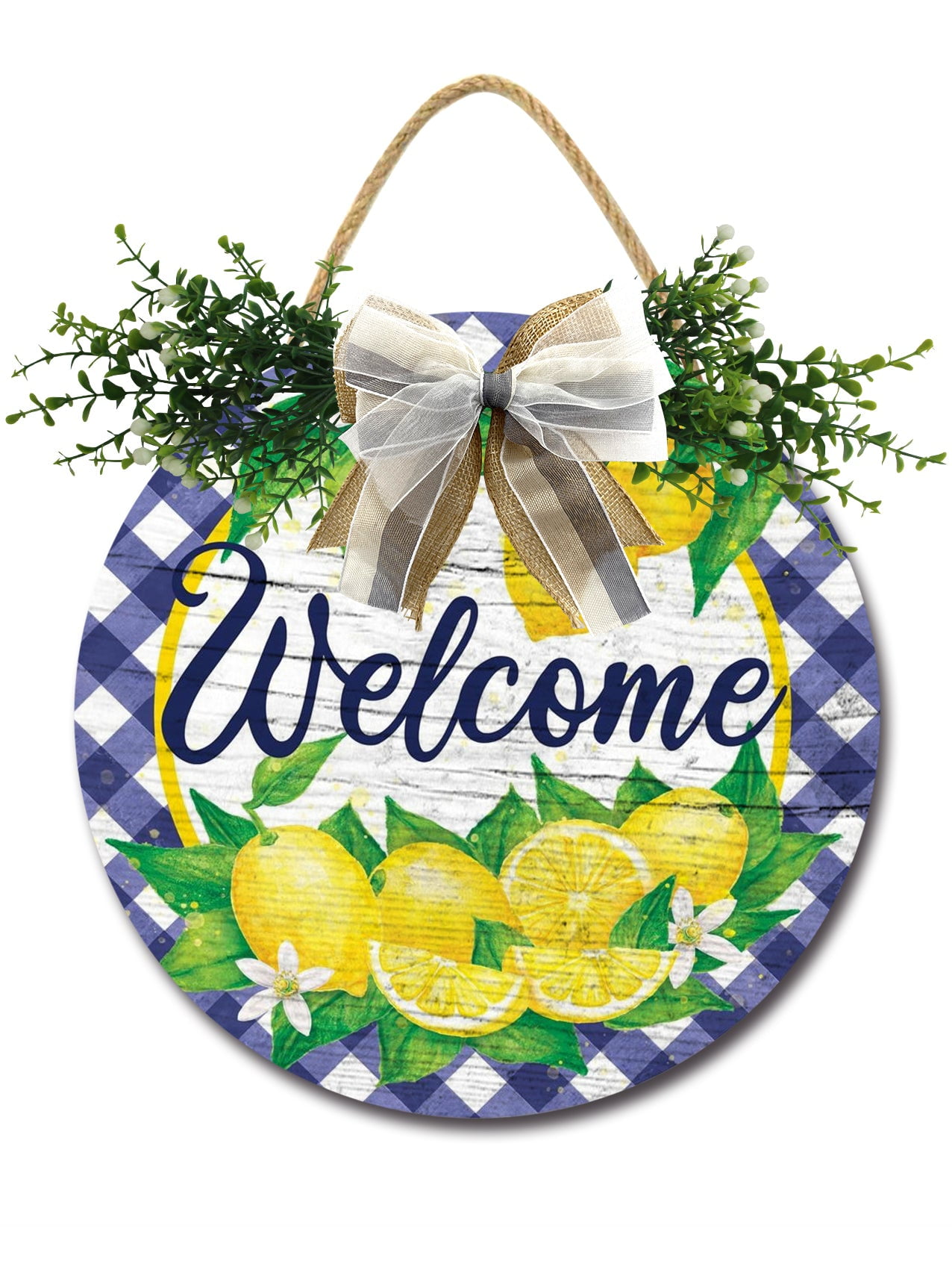 Welcome Lemon Door Sign Home Decor Round Wood Wreaths Wall Hanging Sign ...