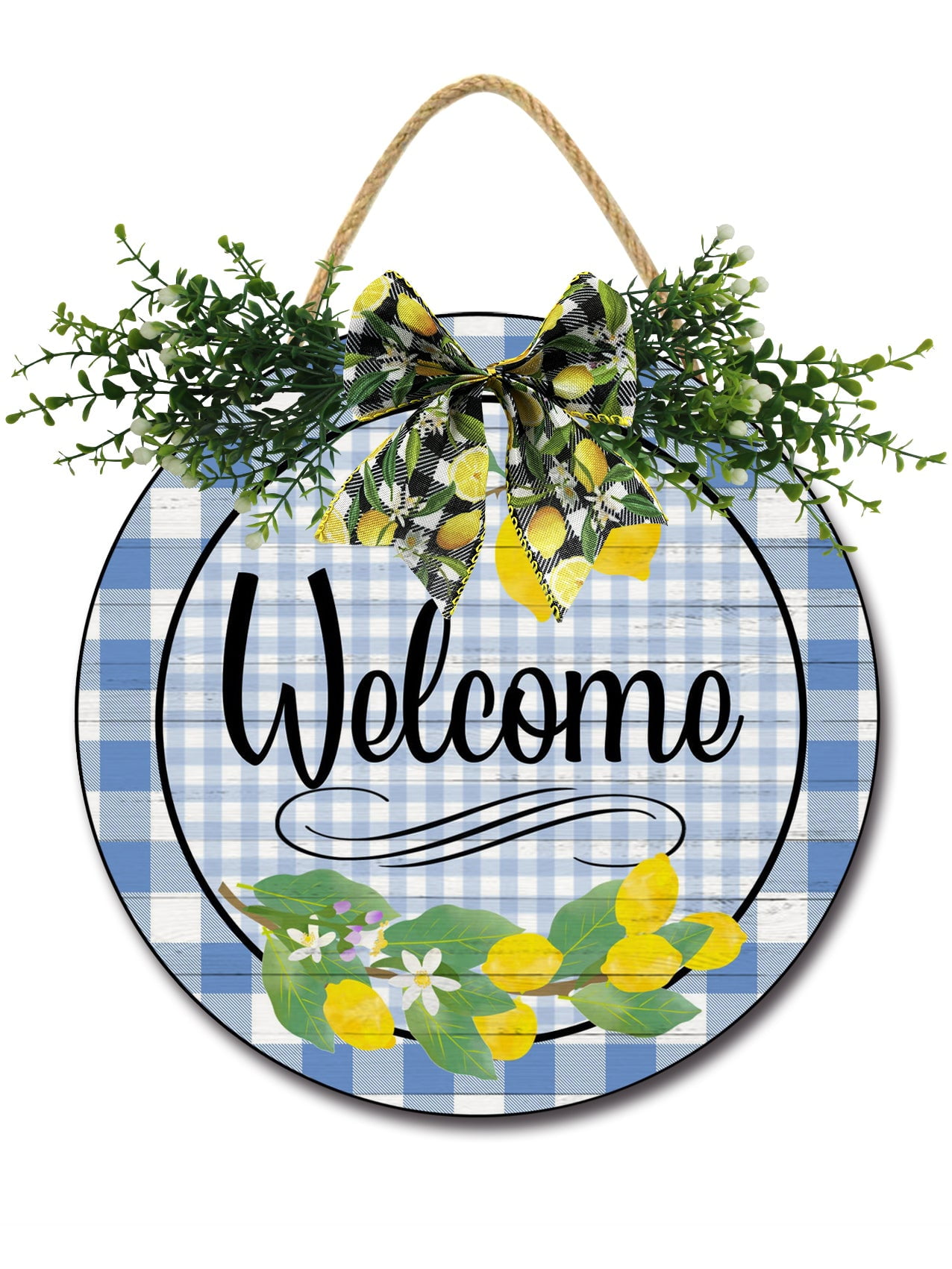 Welcome Lemon Door Sign Home Decor Round Wood Wreaths Wall Hanging Sign ...