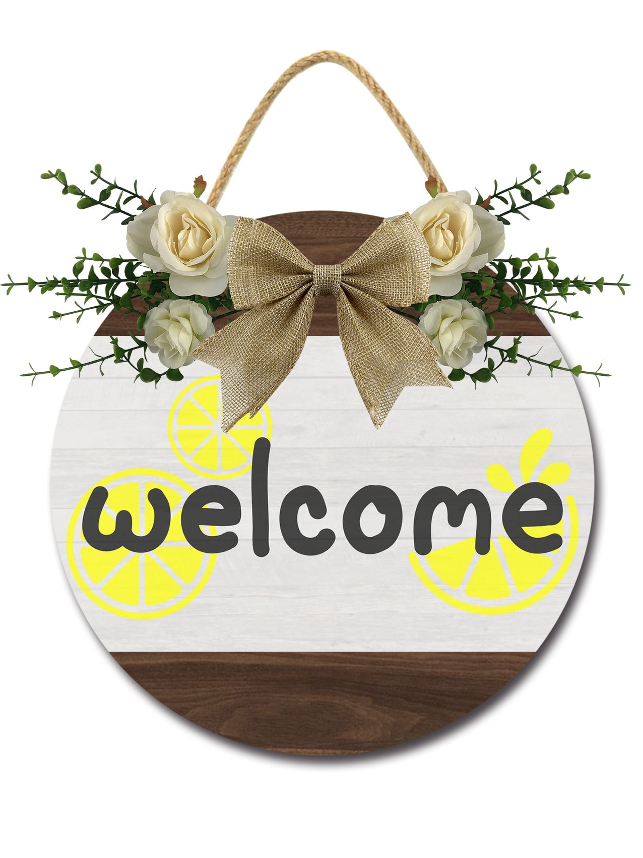Welcome Lemon Door Sign Home Decor Round Wood Wreaths Wall Hanging Sign ...