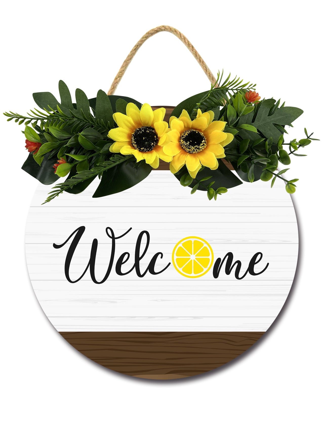 Welcome Lemon Door Sign Home Decor Round Wood Wreaths Wall Hanging Sign ...