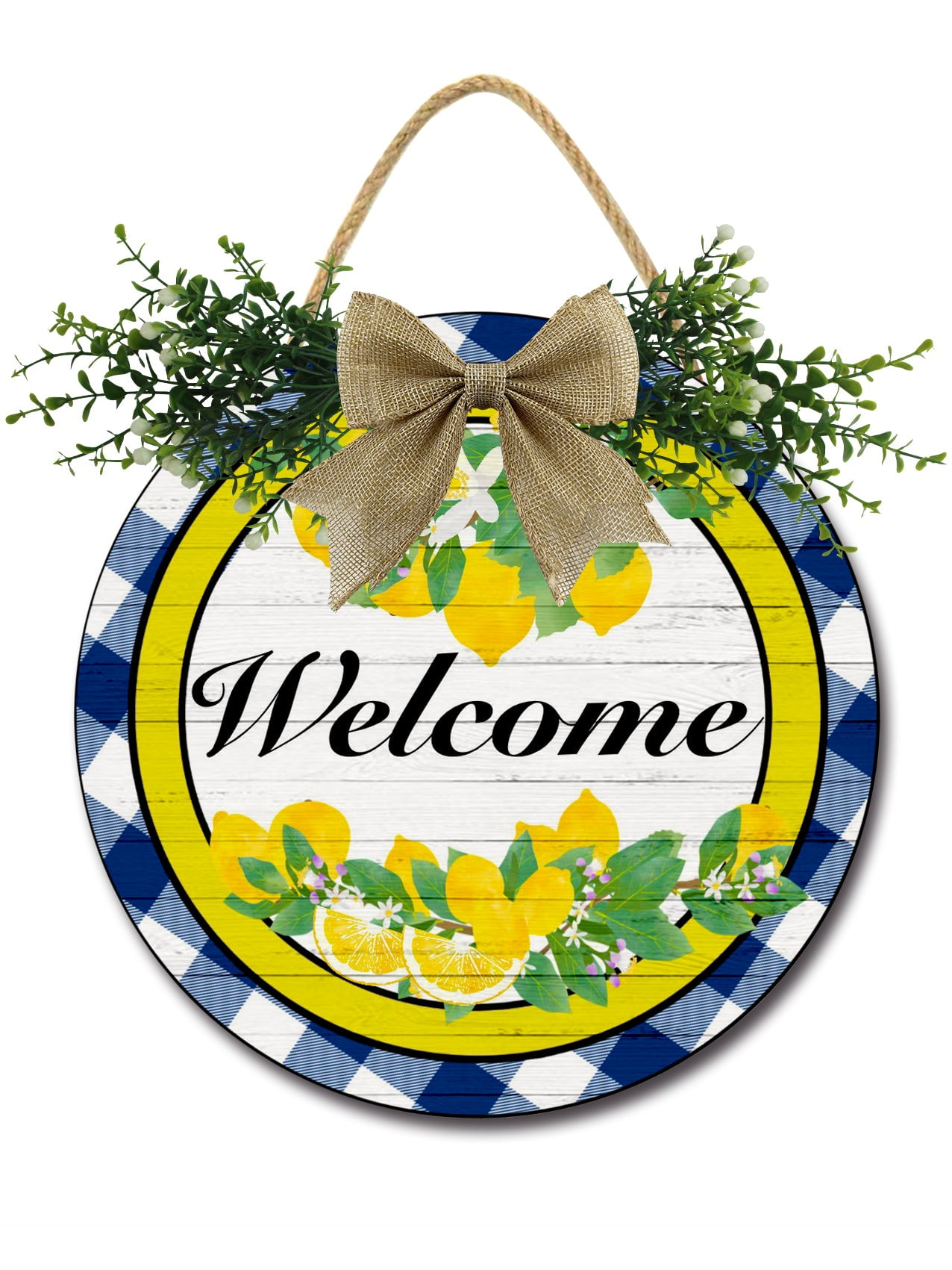 Welcome Lemon Door Sign Home Decor Round Wood Wreaths Wall Hanging Sign ...
