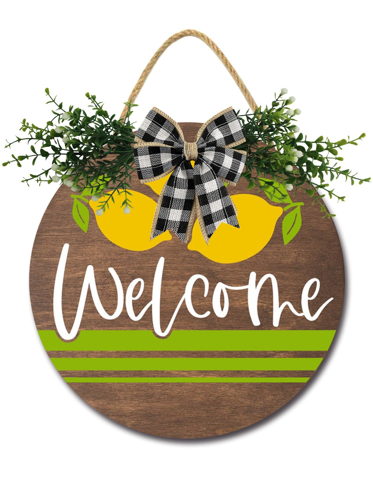 Welcome Lemon Door Sign Home Decor Round Wood Wreaths Wall Hanging Sign ...